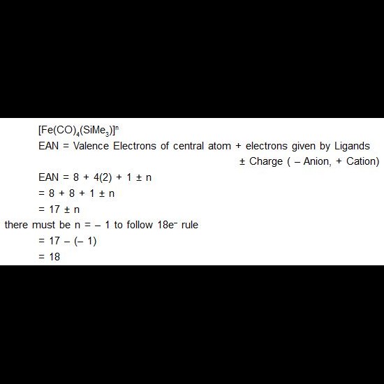 The value of n for the complex [Fe(CO)4(SiMe3)]n satisfying the 18 ...