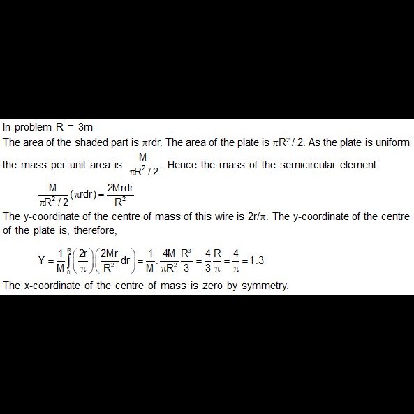 19. A homogeneous semi-circular plate of radius R = 3 m is shown in the ...