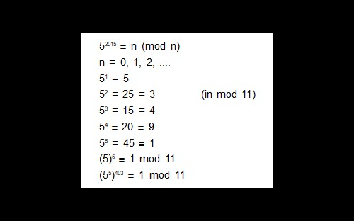 If 52015 ? n. ( mod 11) and n ? {0, 1, 2, 3, 4, 5, 6, 7, 8, 9, 10 ...