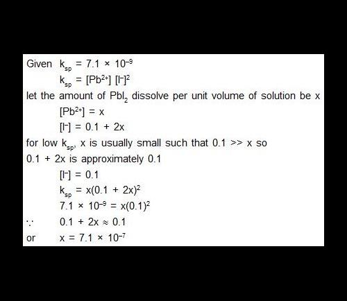 The solubility of PbI2 in 0.10 M KI(aq) is __________ ? 10?7 M (rounded up to two