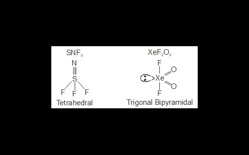 Geometries of SNF3 and XeF2O2, respectively, are
