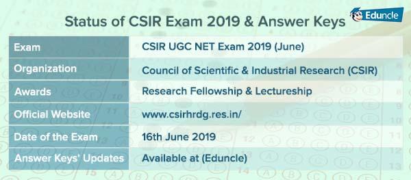Download CSIR UGC NET Answer Keys for June 2019 & 2018, 2017, 2016