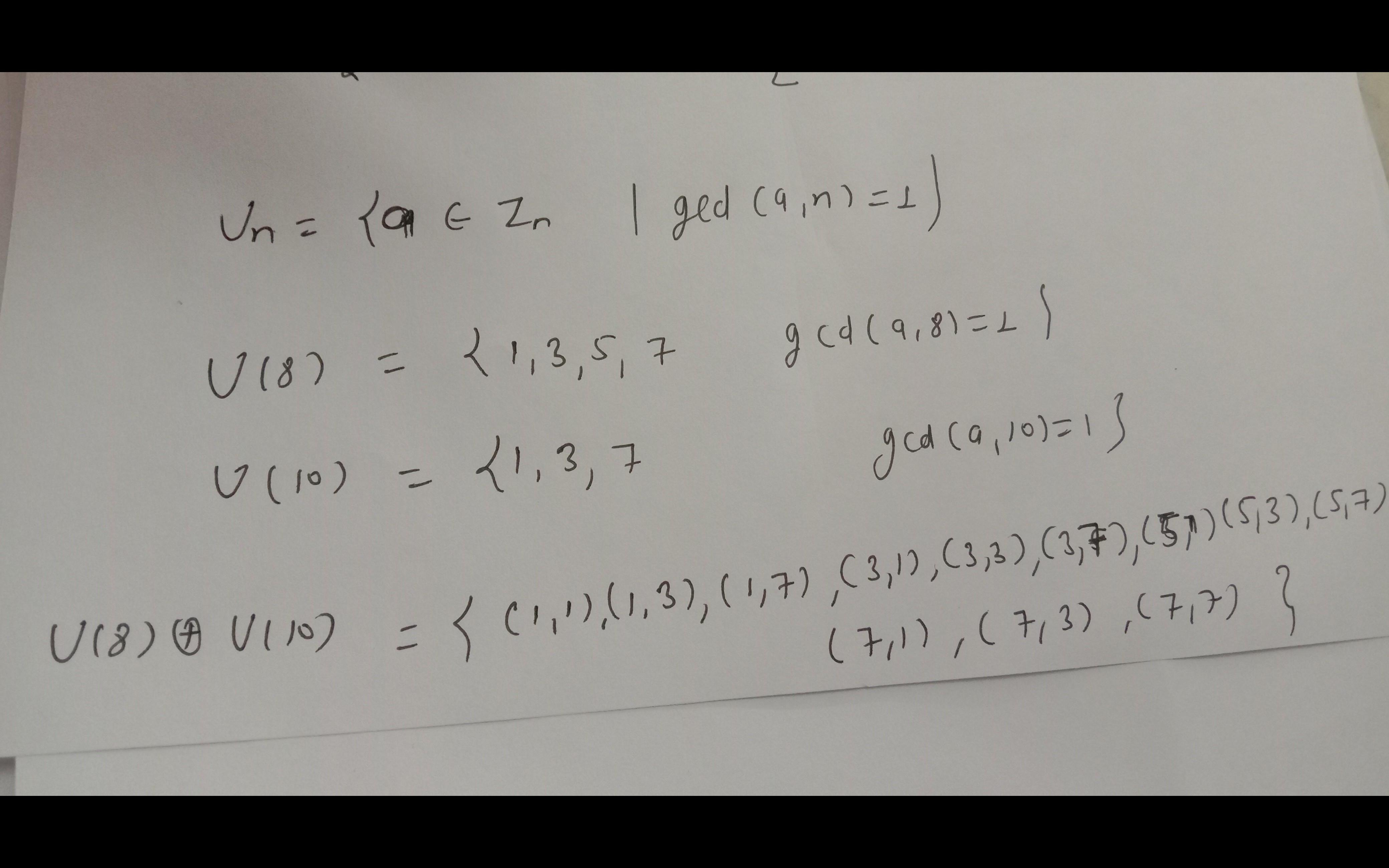 The order of element (3,7) of 1 point external direct product u(8)du(10 ...
