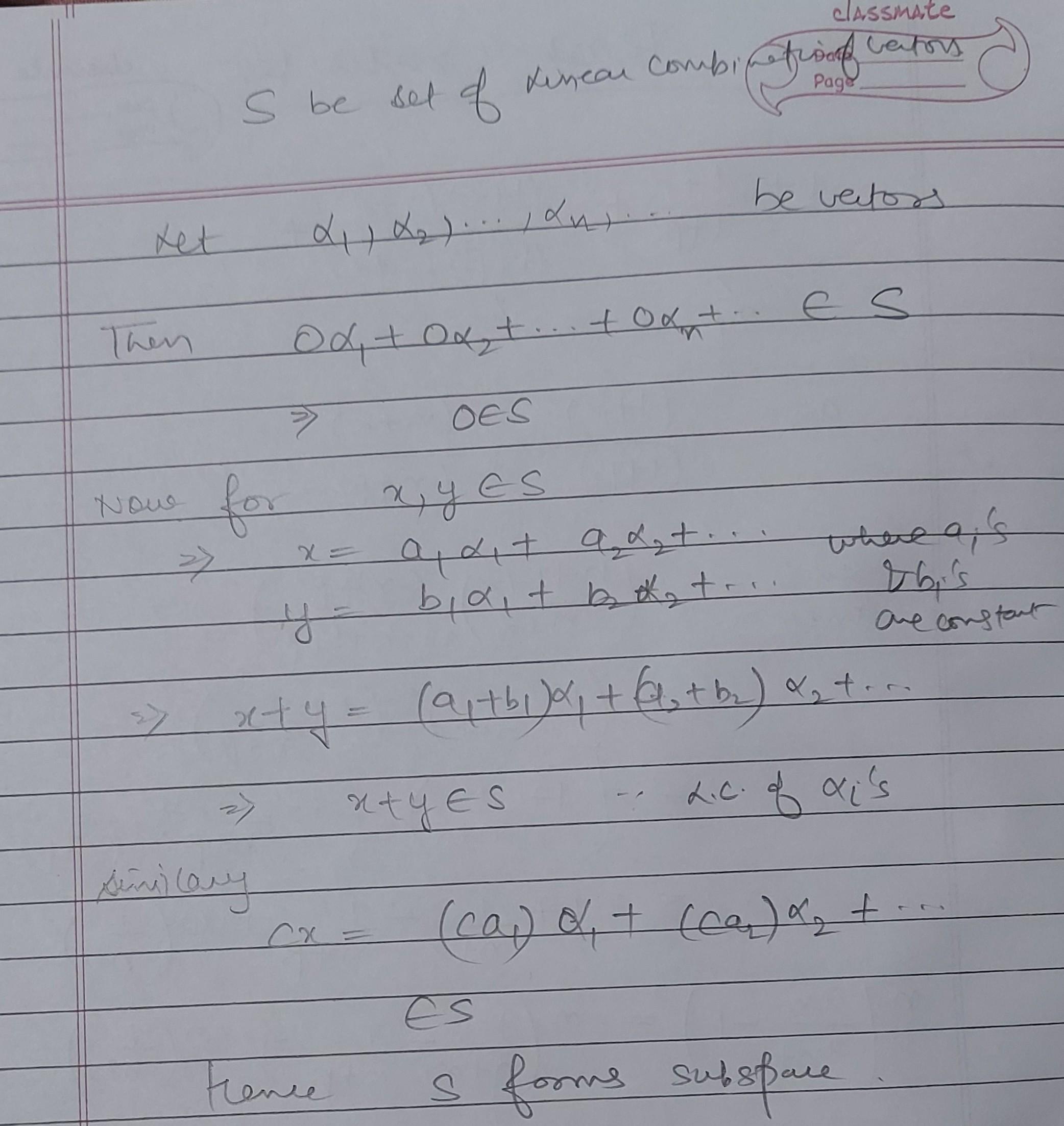 Set Of All Linear Combination Of Vectors Is A Subspace Prove That