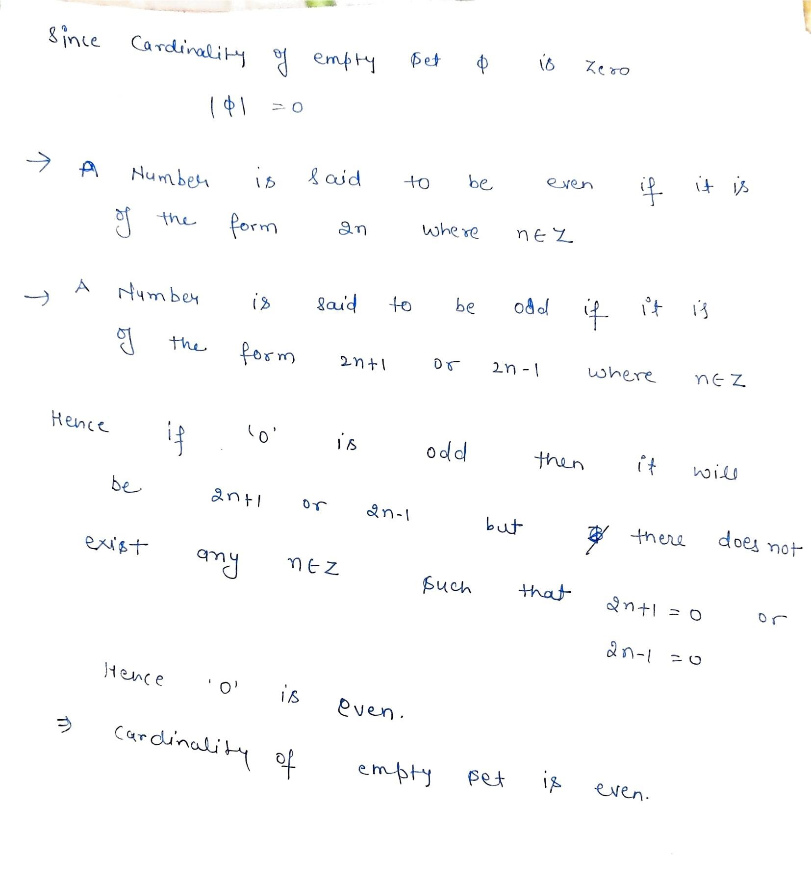 Cardinality of empty set is even or odd???