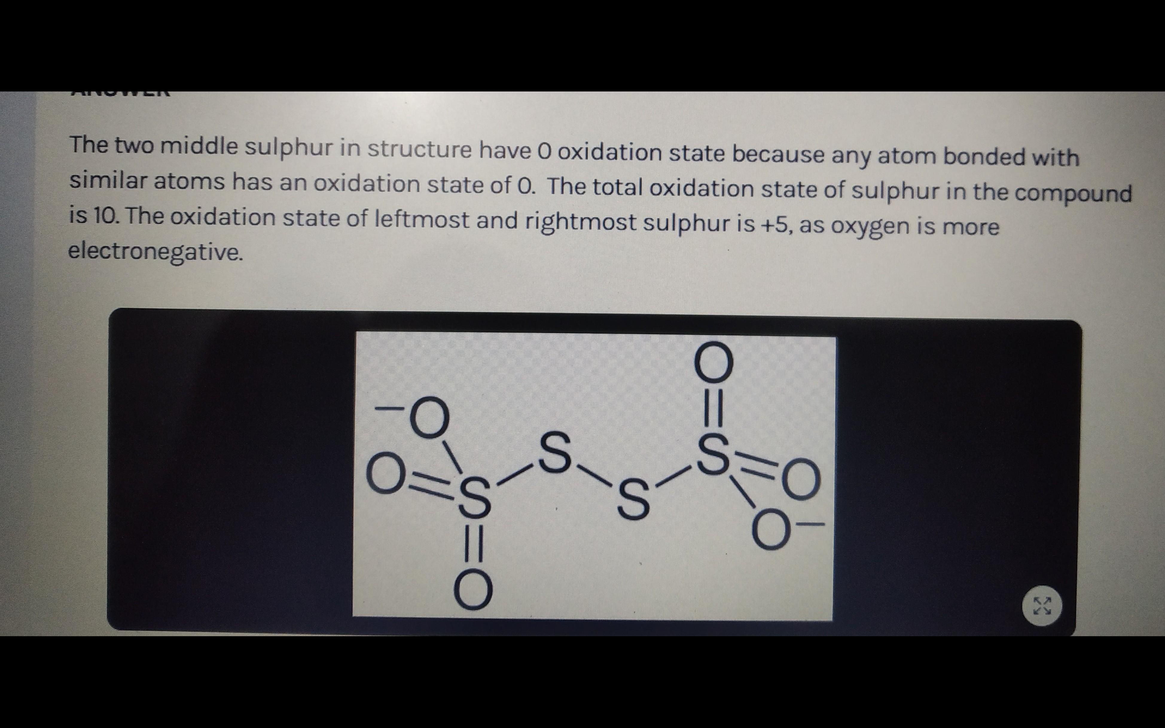 The difference in the oxidation numbers of two types of sulphur atoms ...