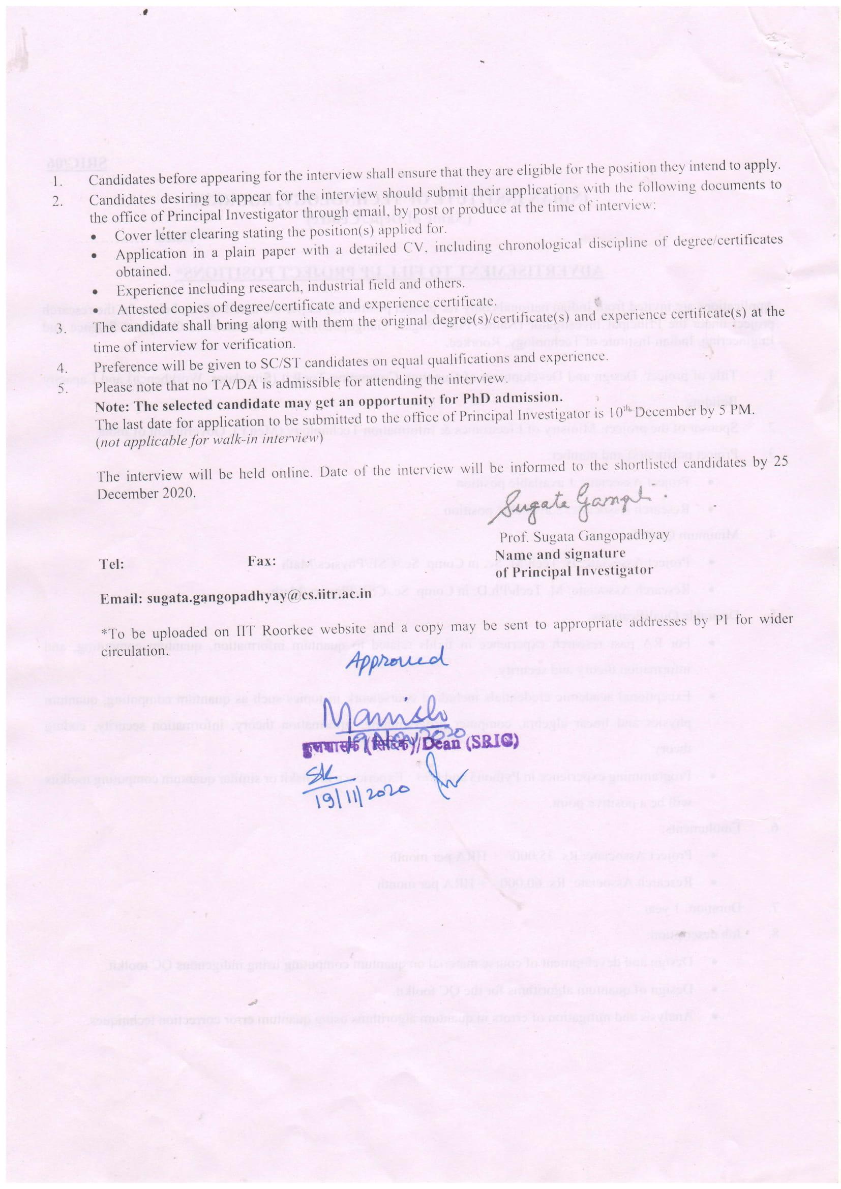 Apply Now at IIT-Roorkee - For the Post of Project/Research Associates