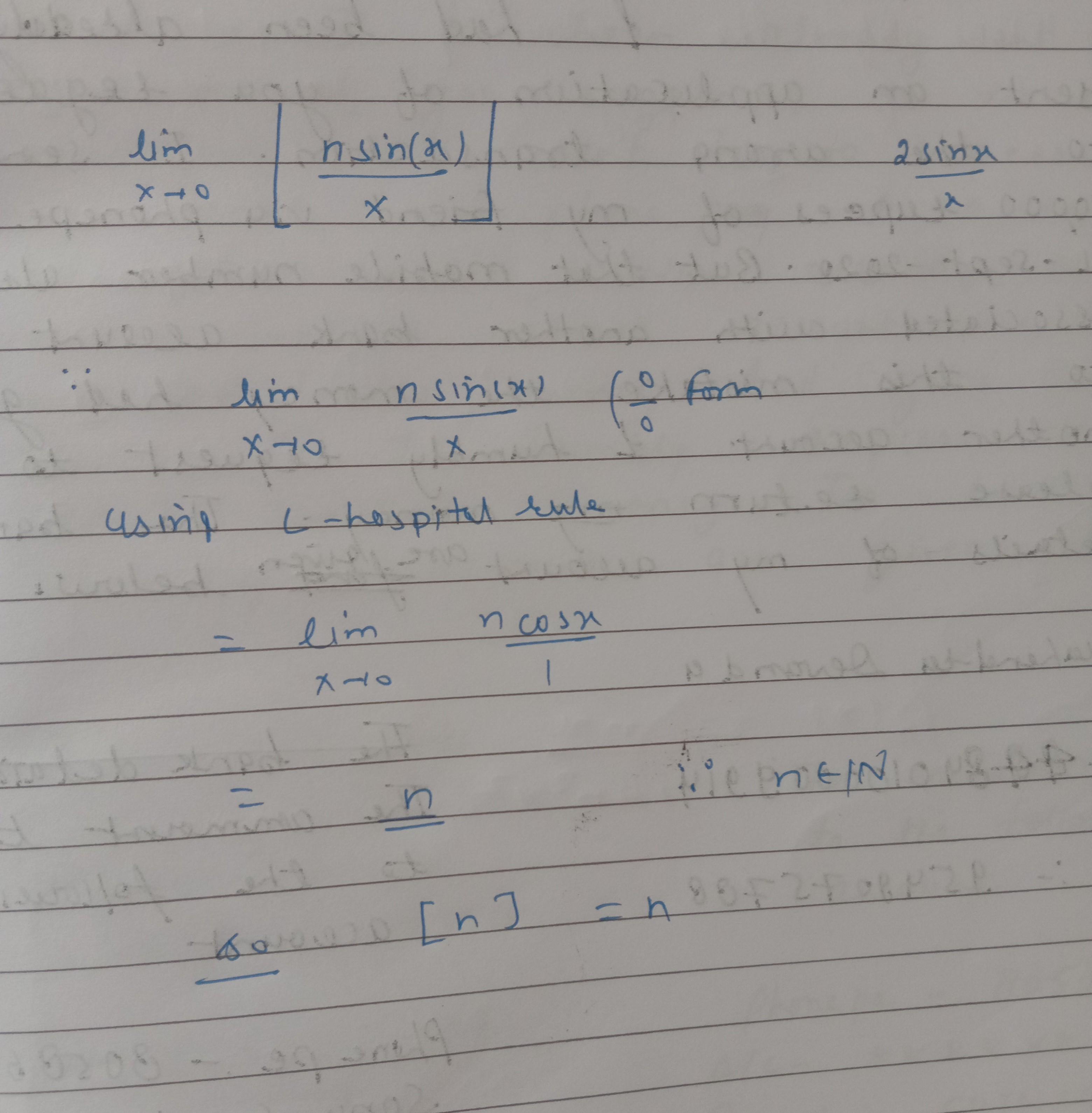 Nsin x If Denotes The Greatest Integer Function Nen What Is Lim X0 X