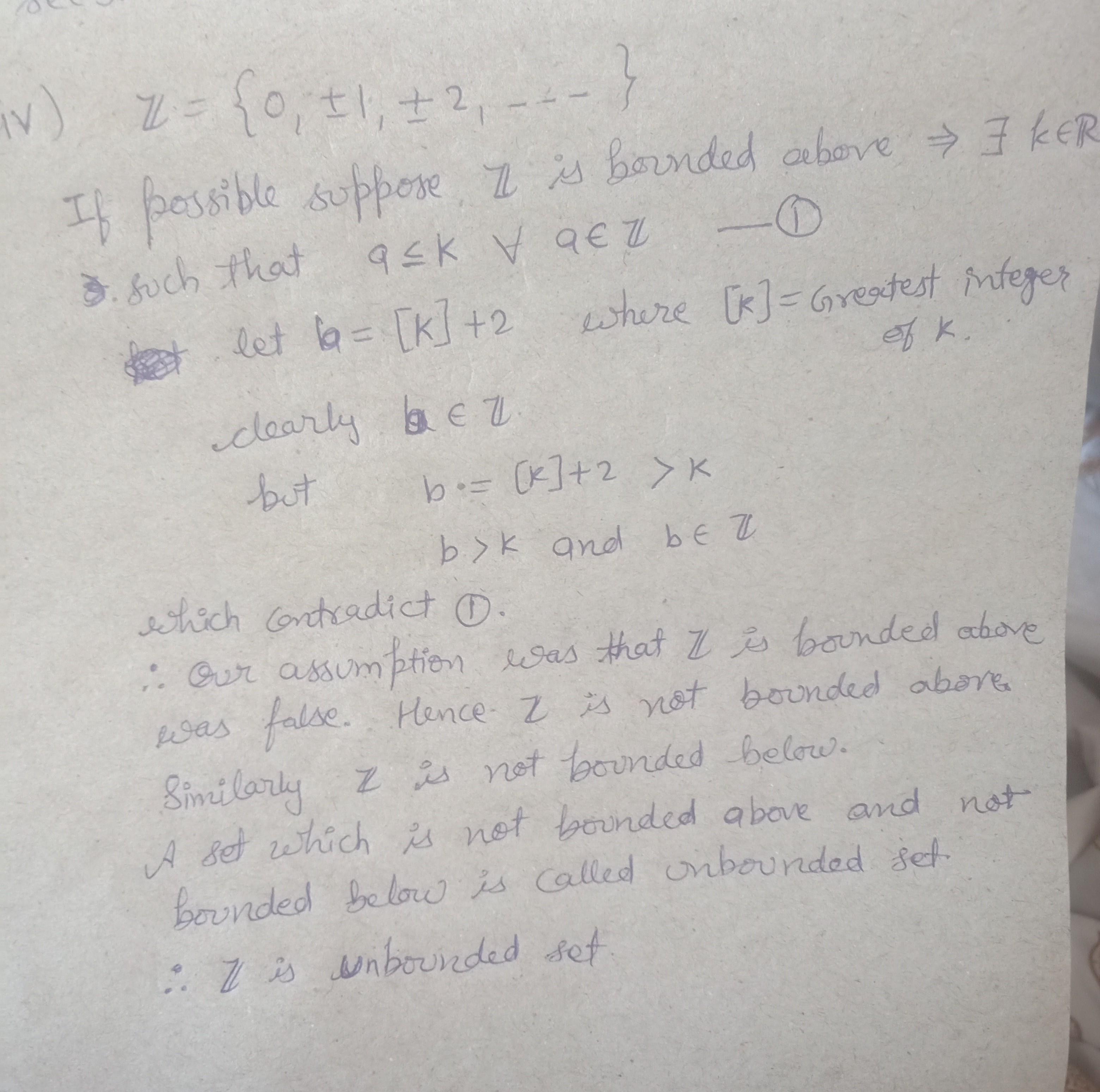 (iv) the set z = {0, t1, t2, ..} is neither bounded above nor bounded ...
