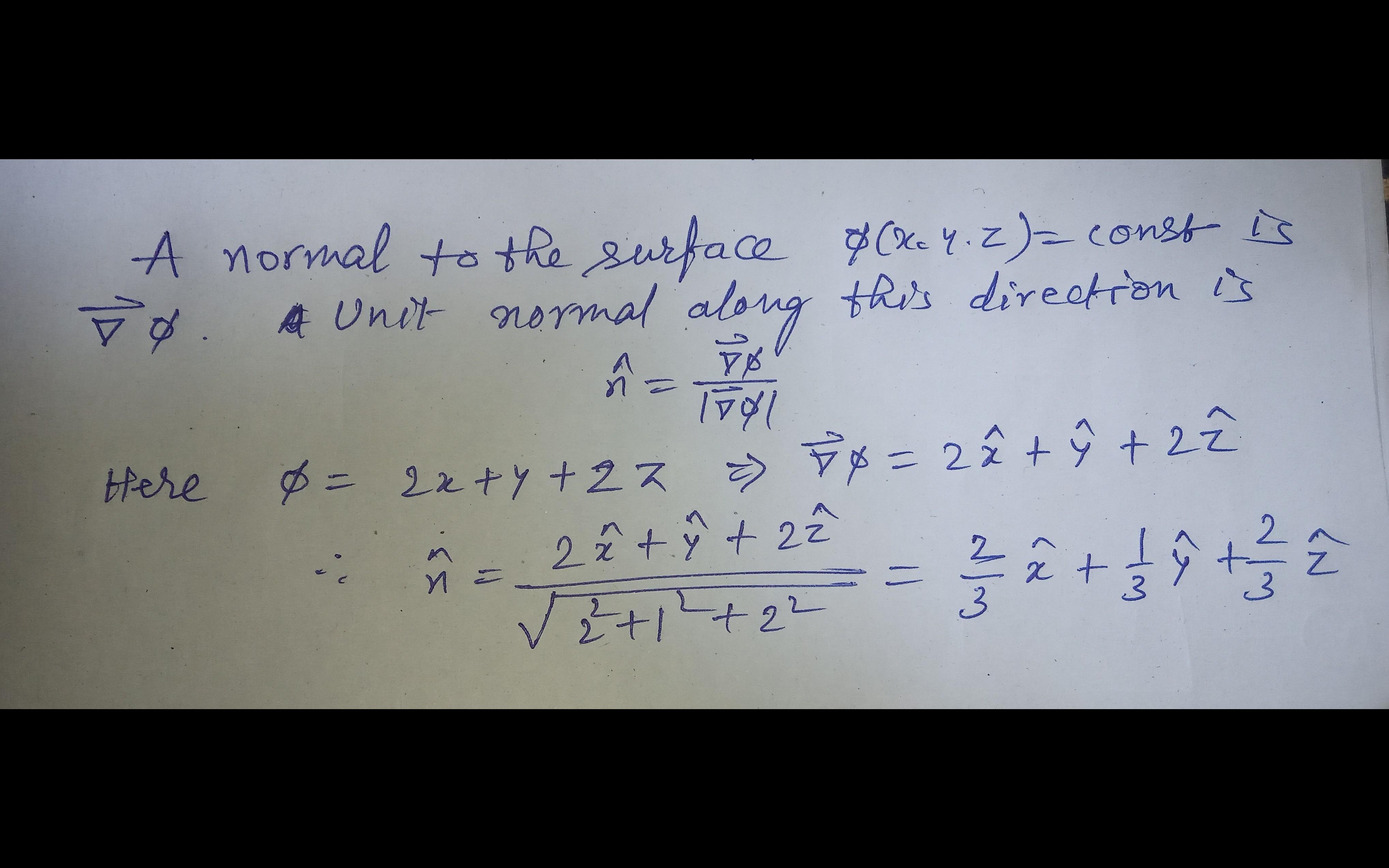 Unit normal to the plane 2x +y +2z = 6 can be expressedin the vector ...