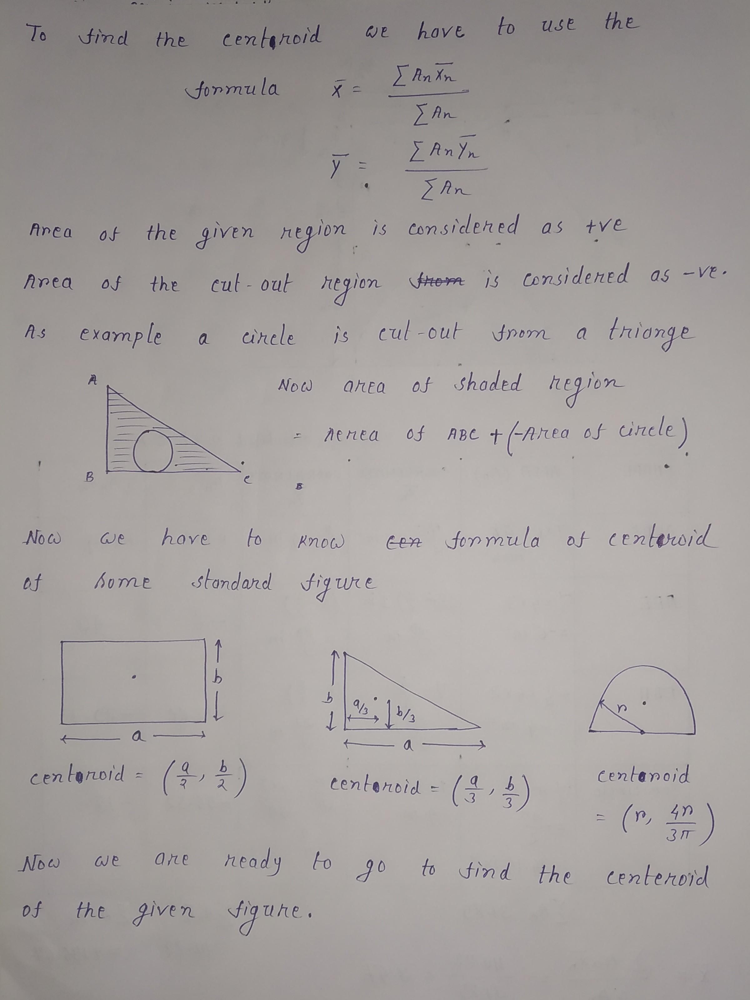 Determine centroid of area and coordinate in given diagram