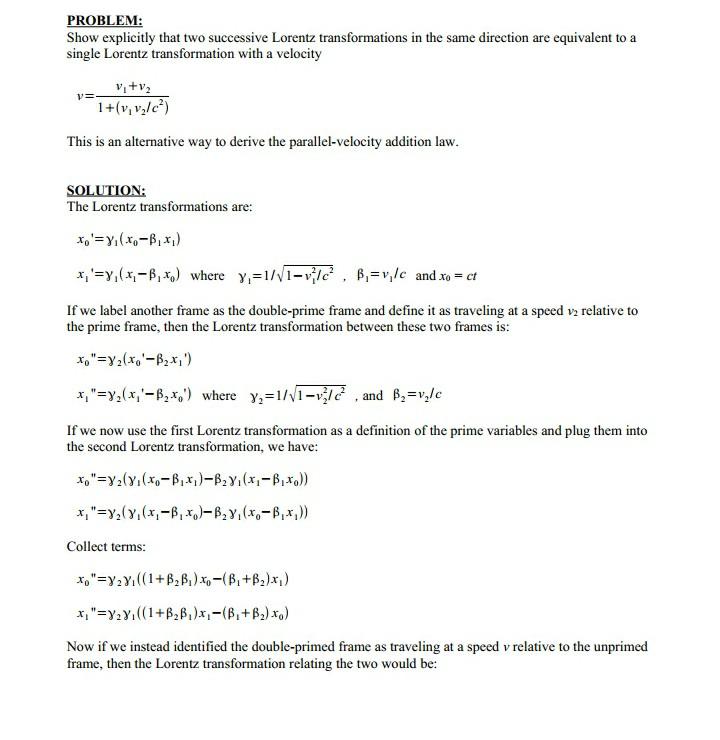 Q150 Two Successive Lorentz Transformations With Velocities V And V In Same Direction