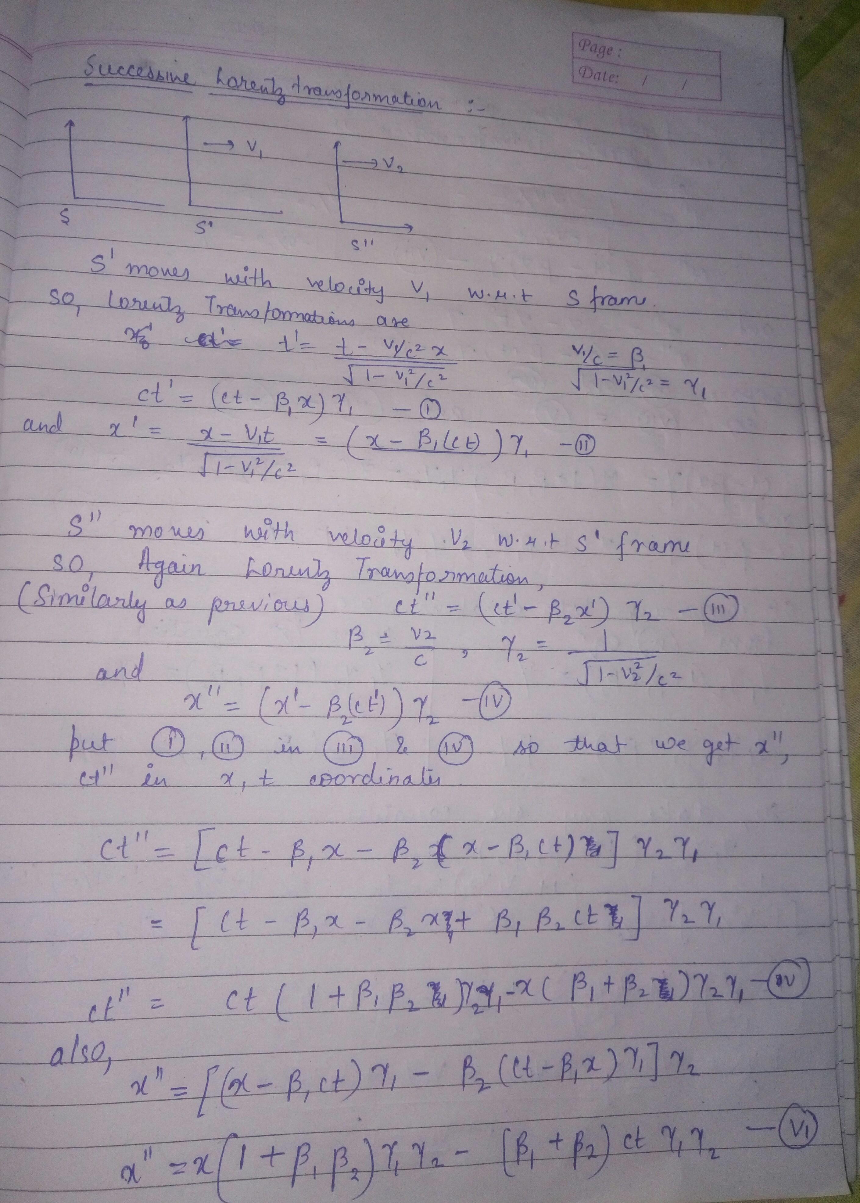 Q150 Two Successive Lorentz Transformations With Velocities V And V In Same Direction