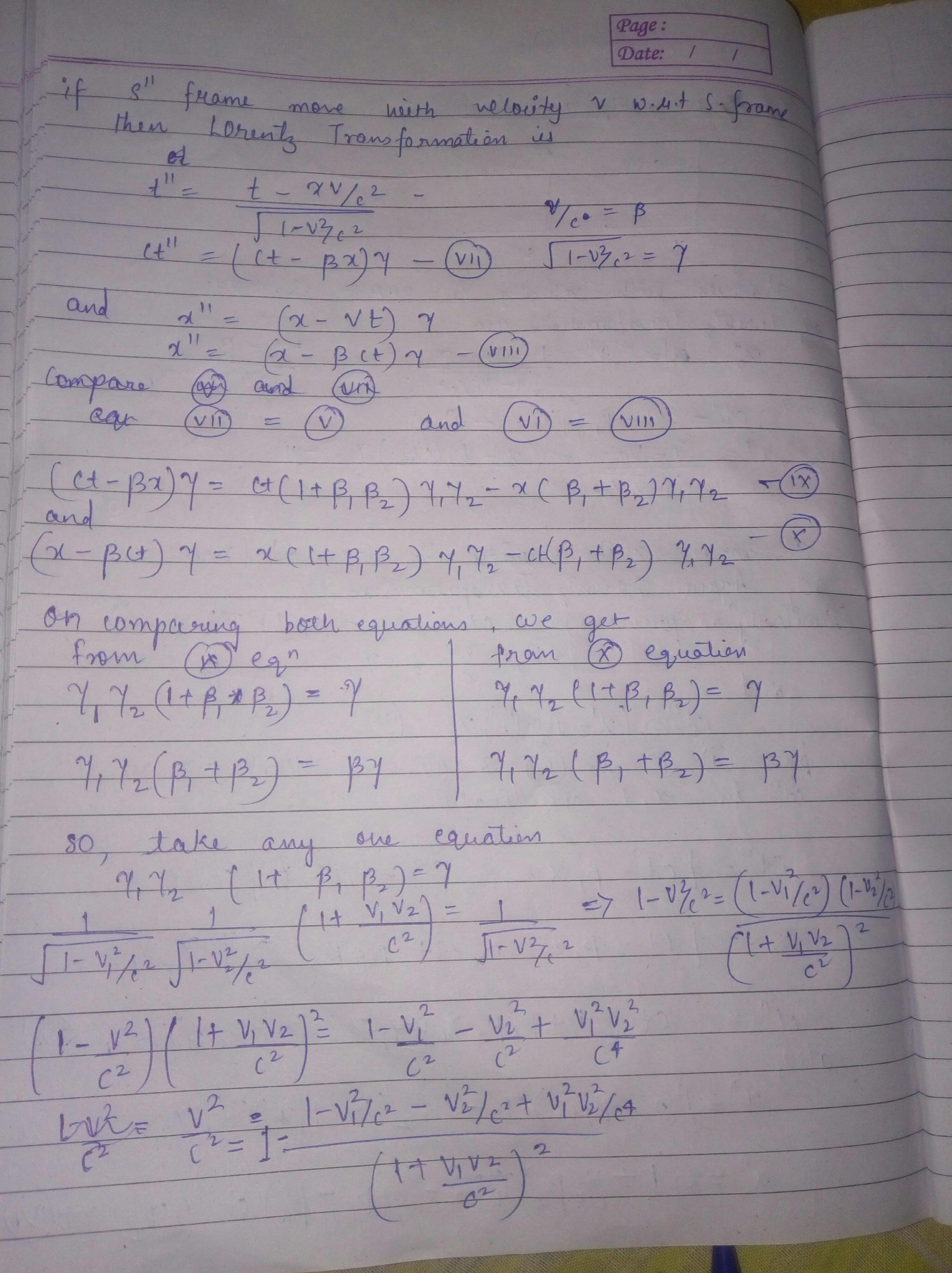 Q150 Two Successive Lorentz Transformations With Velocities V And V In Same Direction