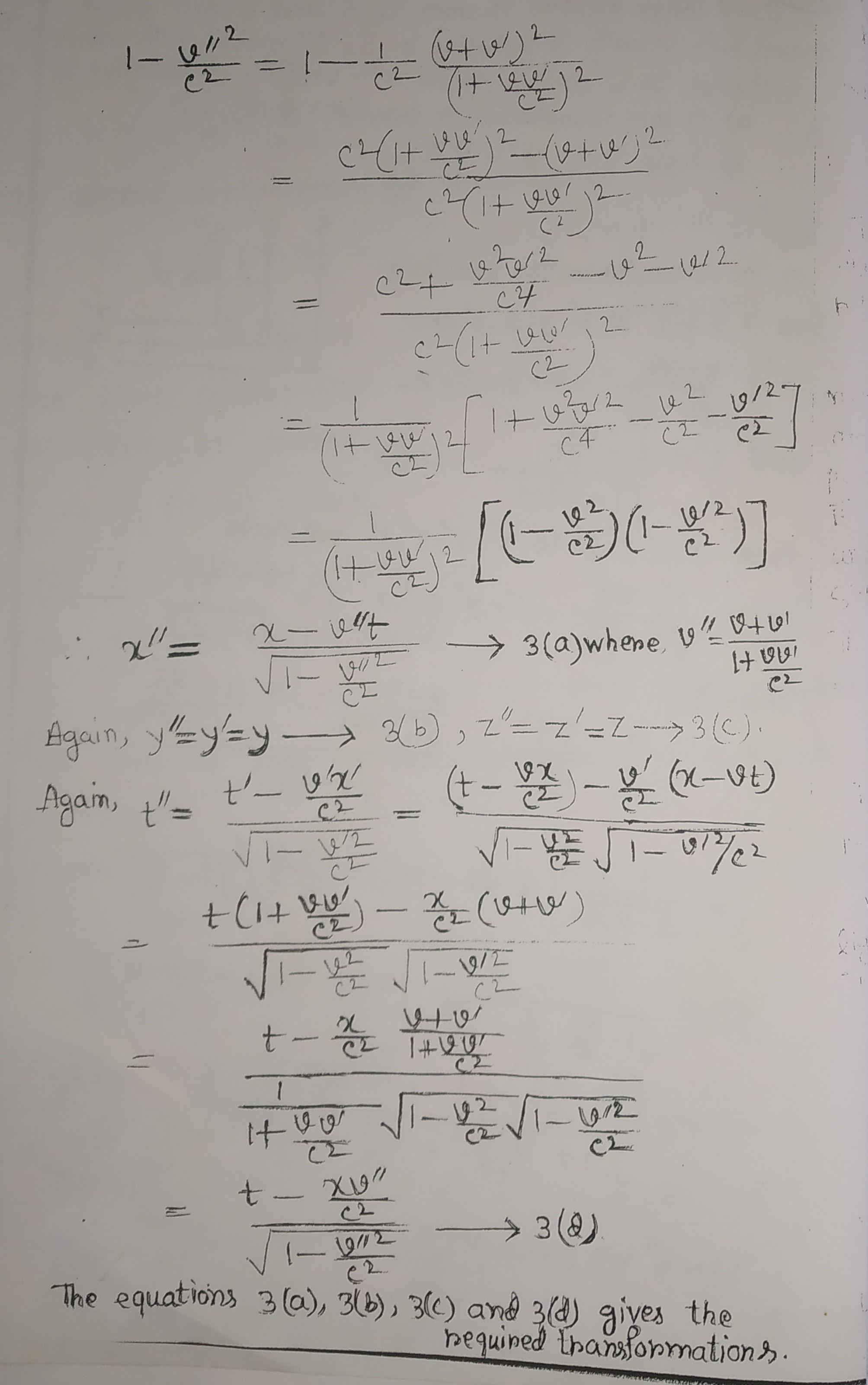 Q150 Two Successive Lorentz Transformations With Velocities V And V In Same Direction