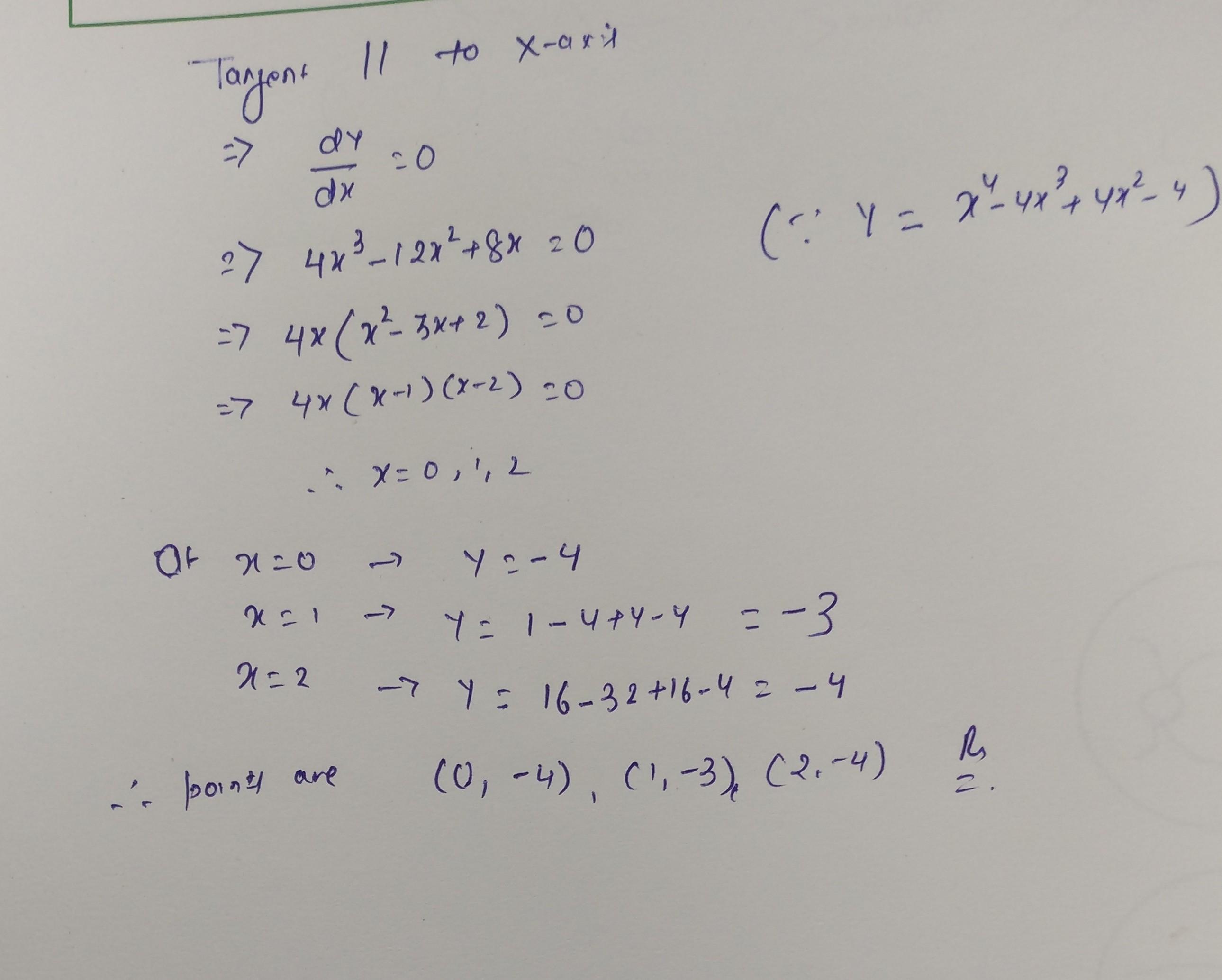 The Curve Y X 4 4x 3 4x 2 4 Has Tangents Parallel To X Axis At x Y The