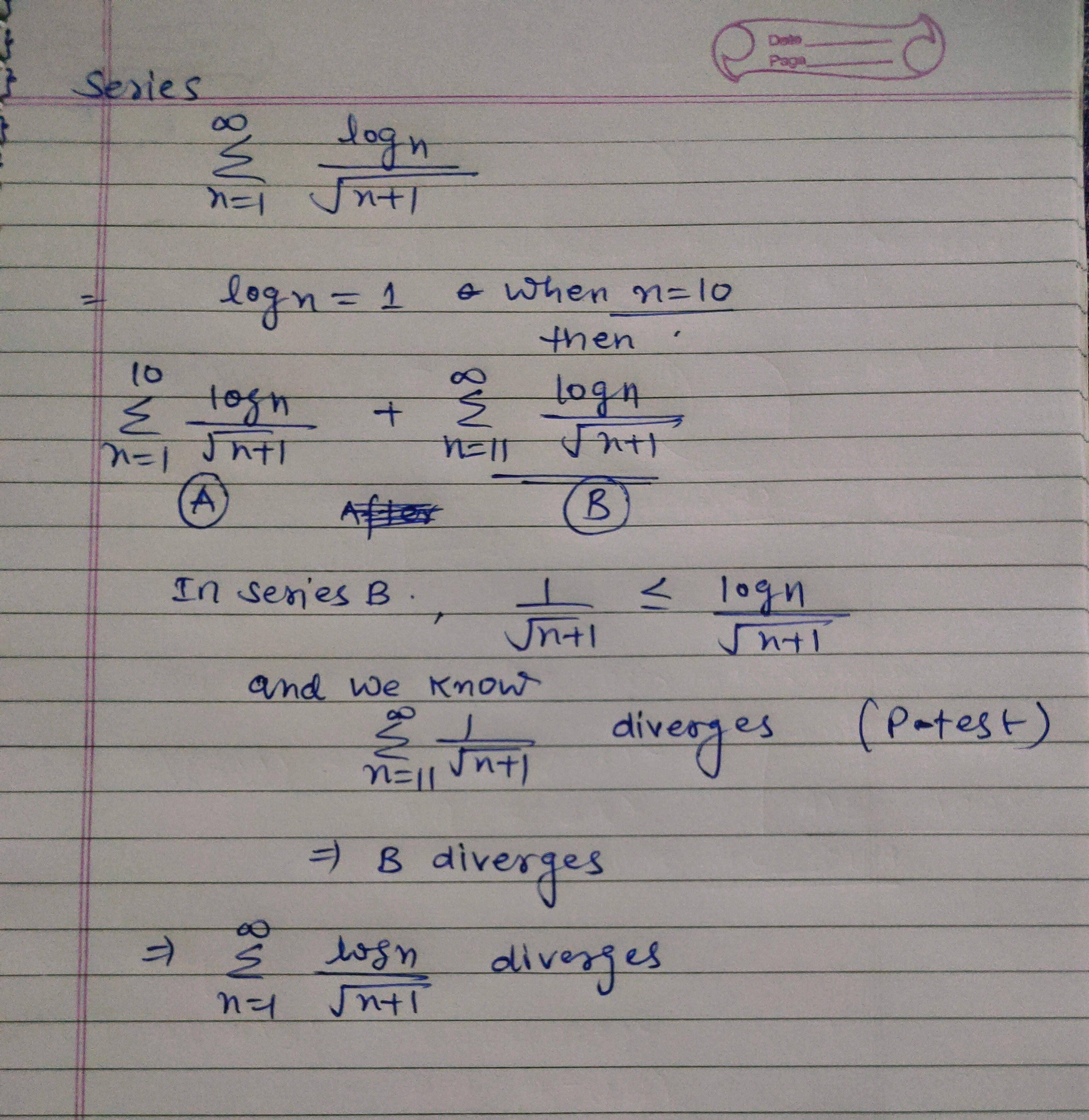 Test The Convergence Of The Infinite Series Summation N 1 To Infinity