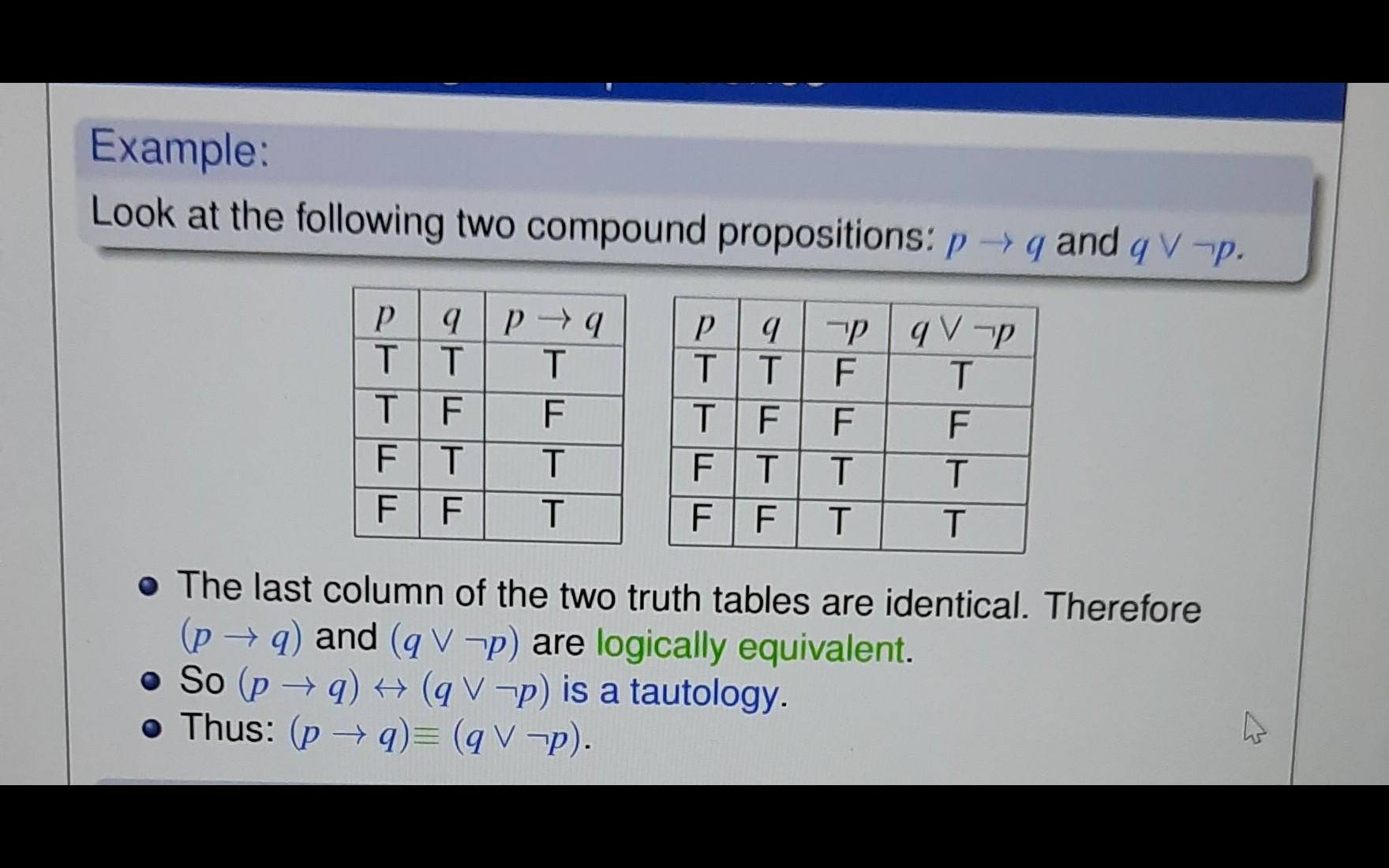 P Implies Q Biconditional Negation Of P Or Q Is A Tautology