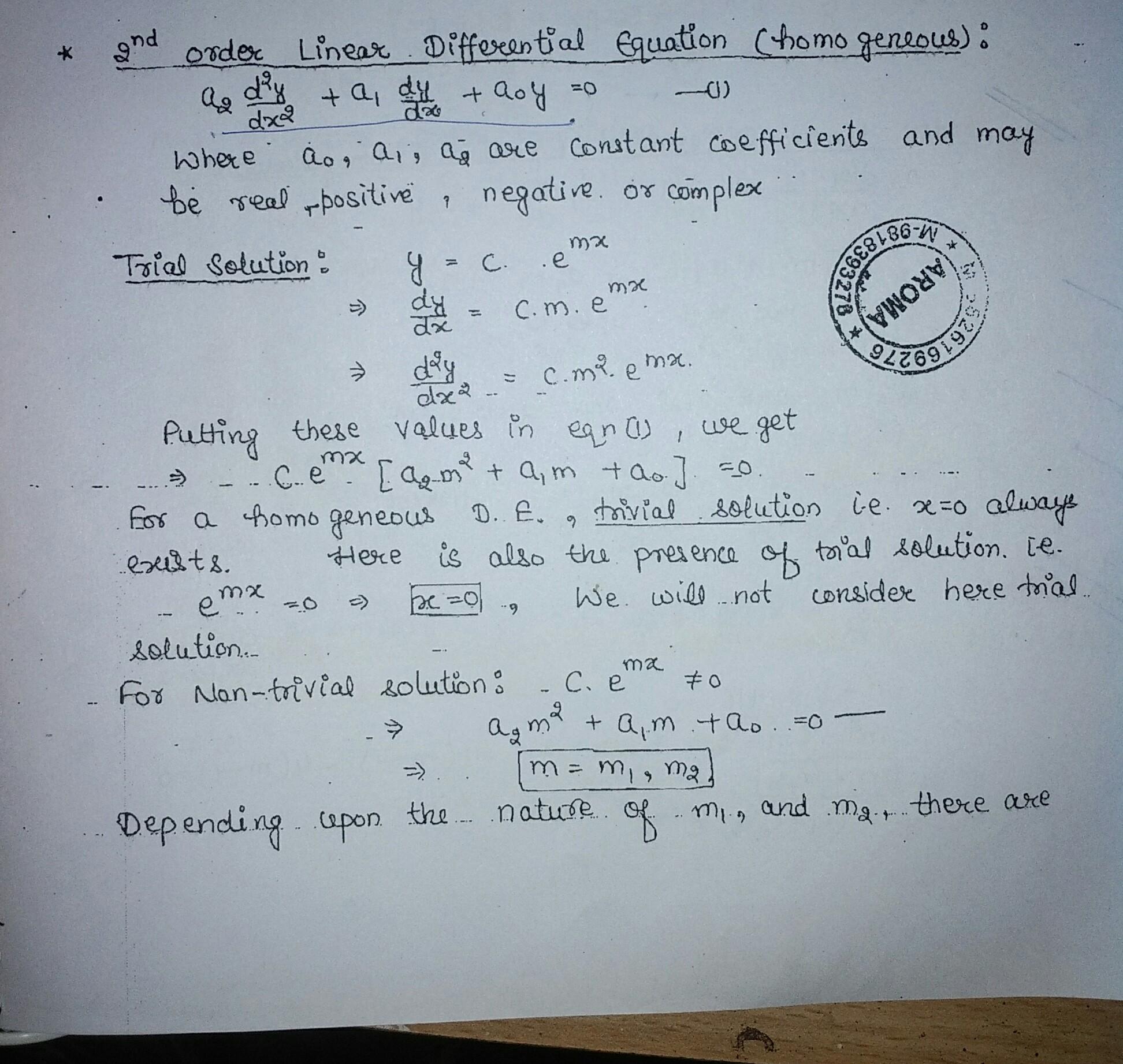 How To Find A Complementary Function In A Linear Differential Equation