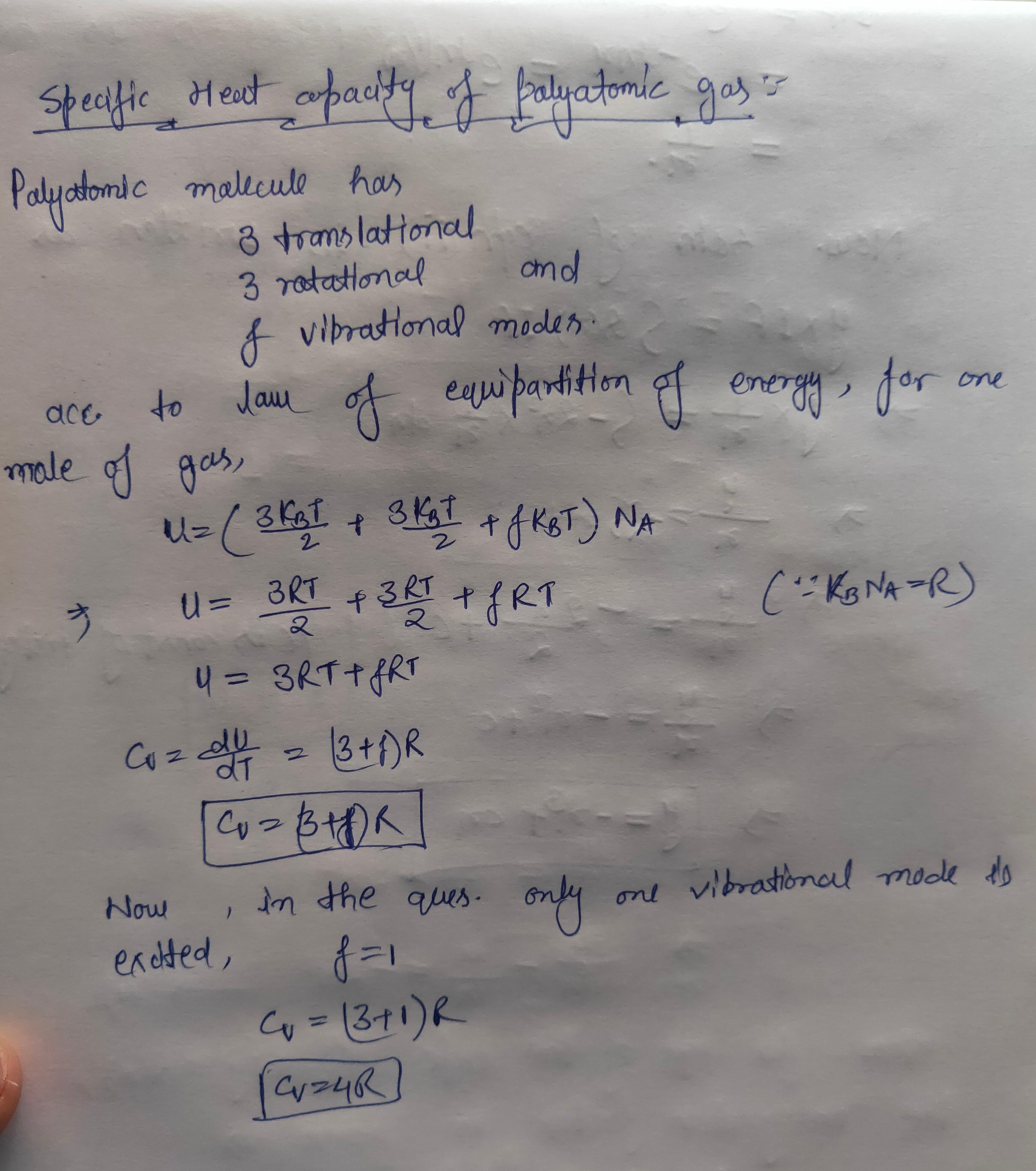 L. an ideal gas consists of three dimensional polyatomi olecules. the ...