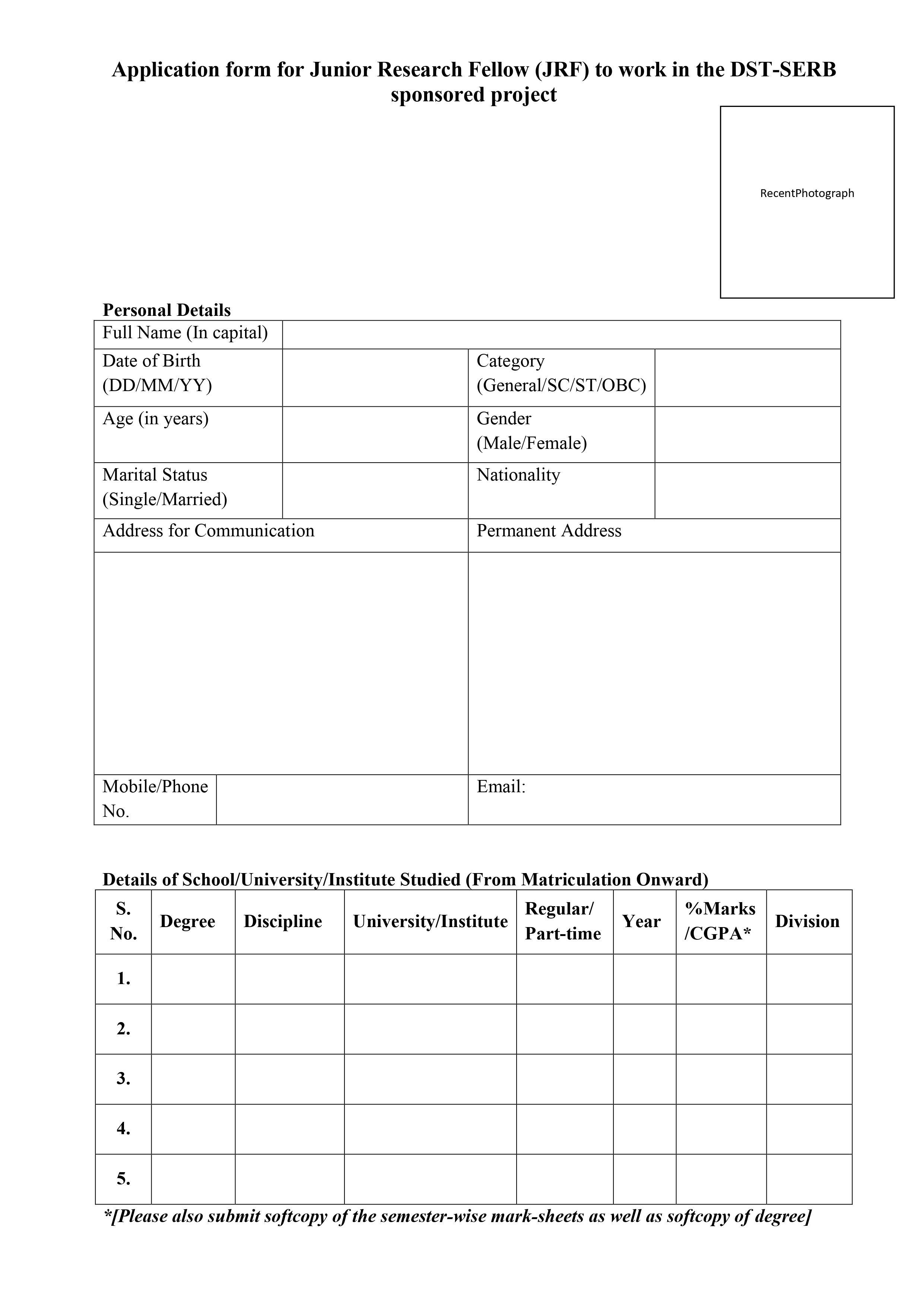 IIT – Ropar is Hiring for the post of Junior Research Fellow (JRF)