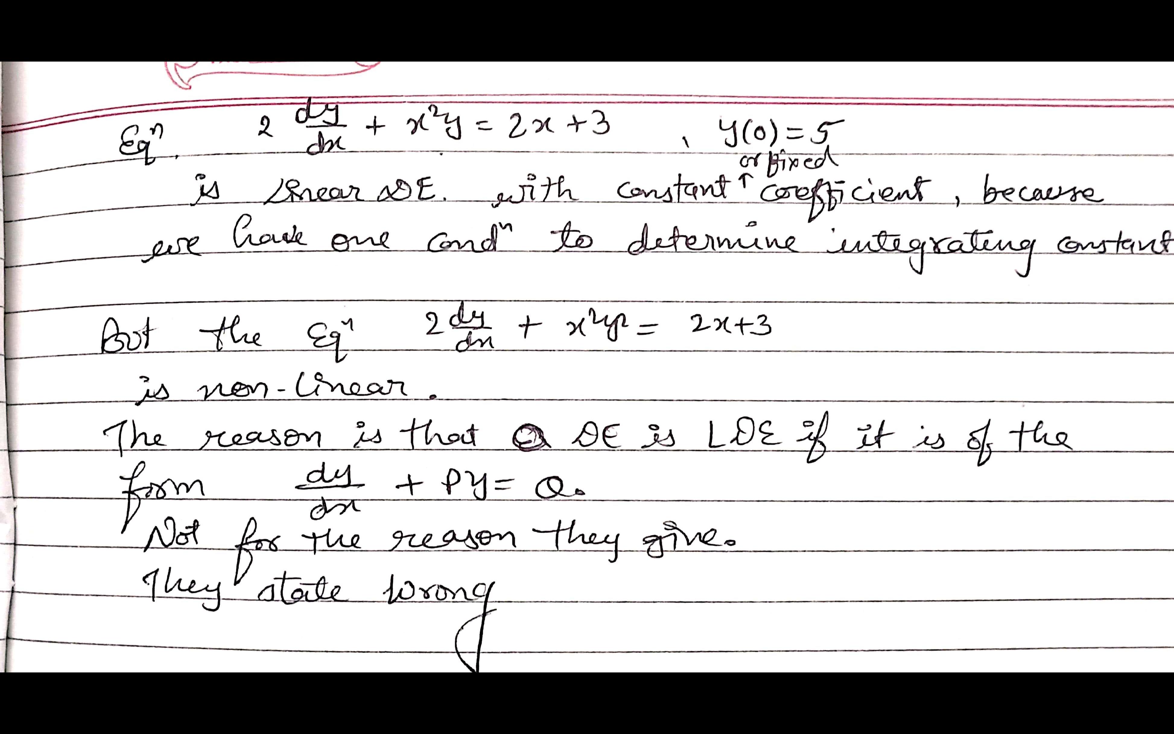 The Differential Equation 2 y 2x 3 Y 0 5 Is Dx 2 a Linear b