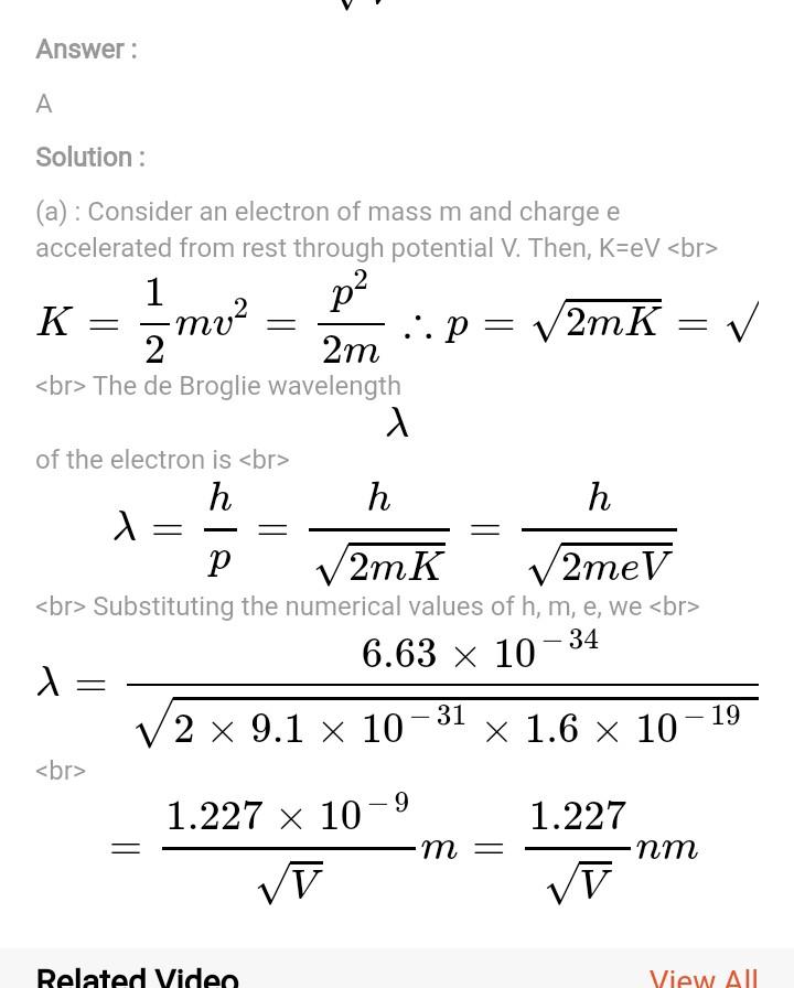 Q18 When An Electron Is Accelerated Through A Potential Difference V
