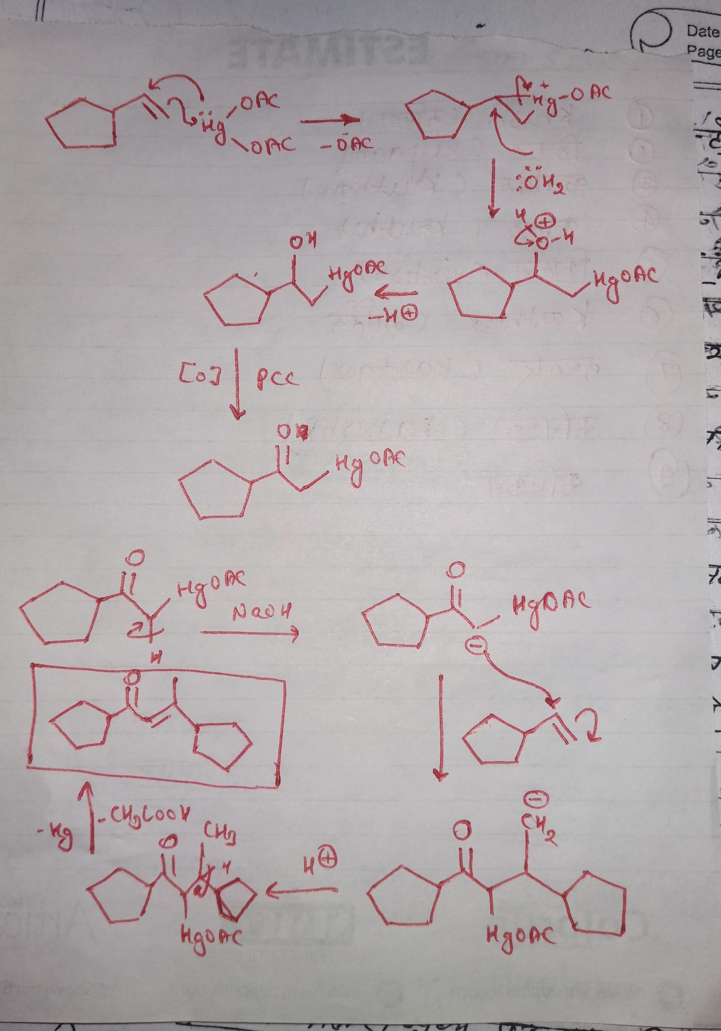 16. major product formed 1. hg(oac), h20 2. pcc 3. naoh (b ( (c) (d)