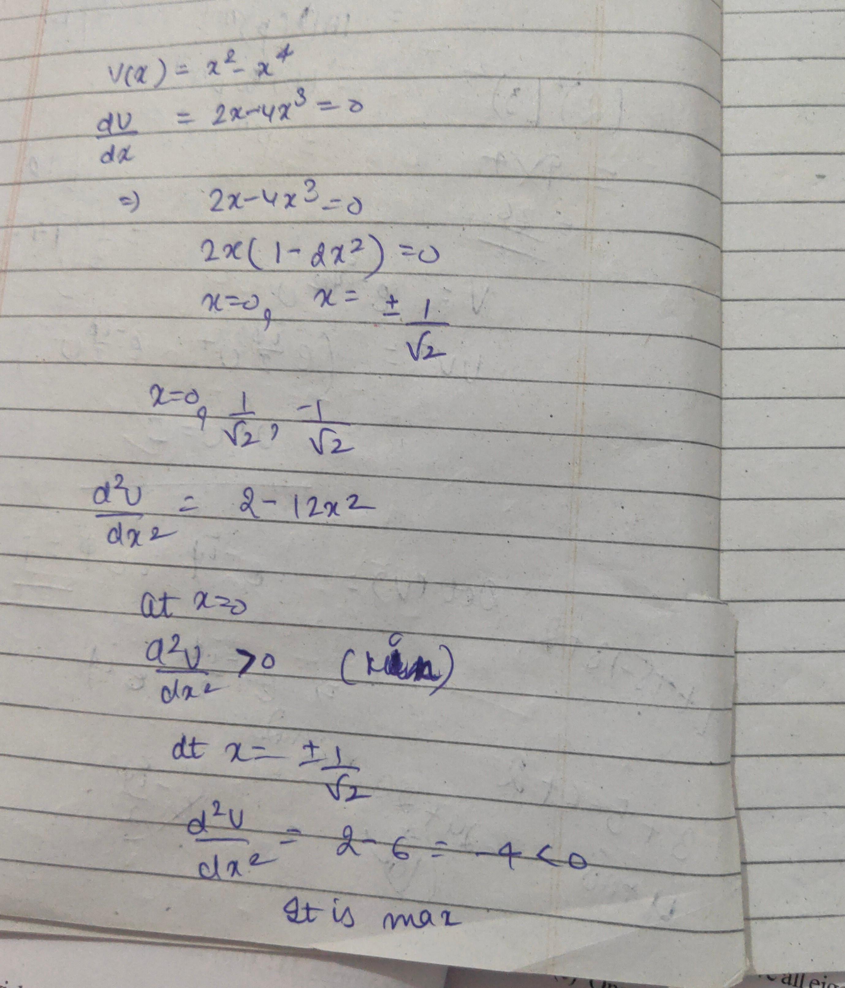 Q.42 a particle of unit mass is moving in a one-dimensional potential v ...