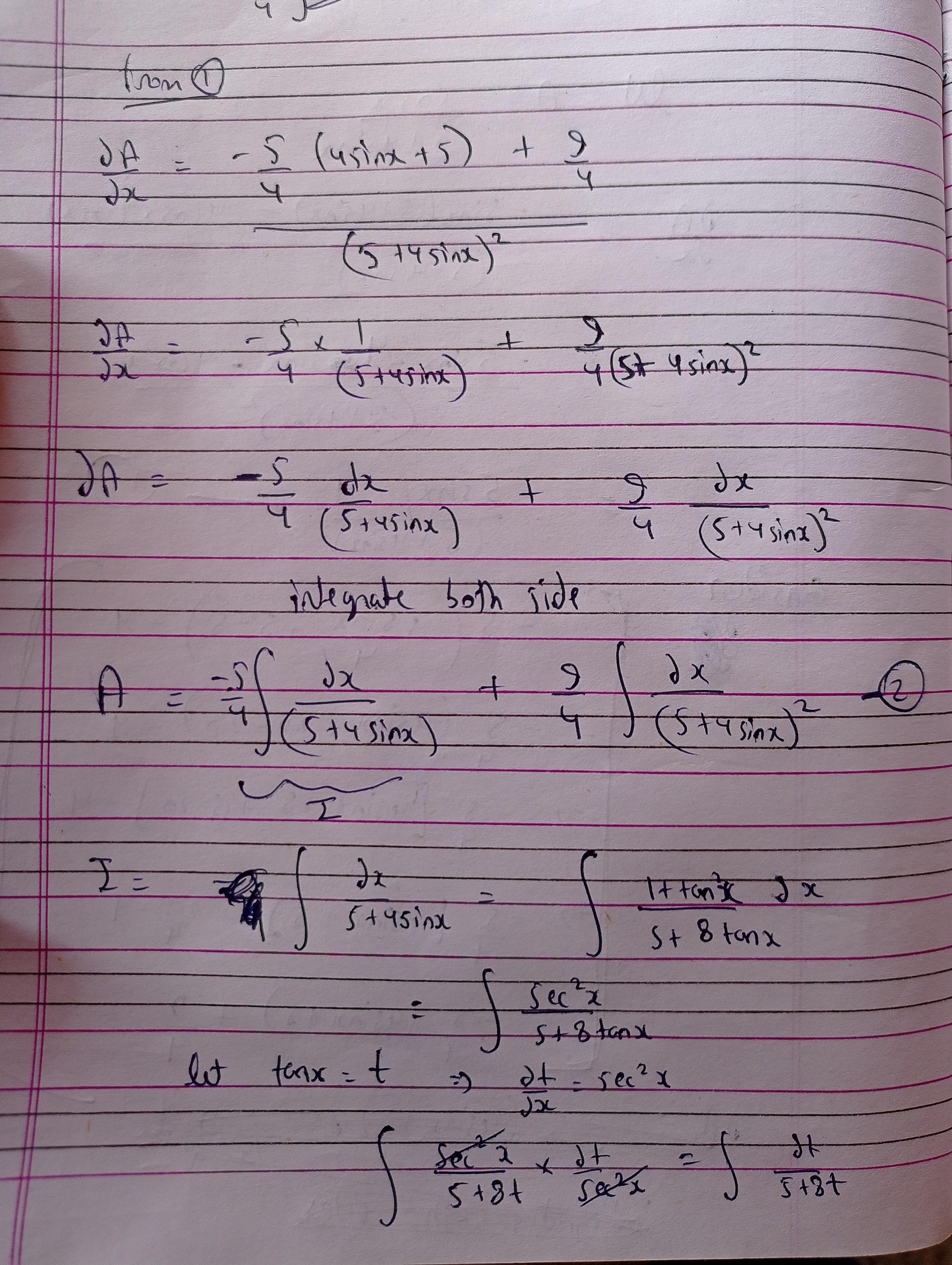Dx evaluate (5+4sinx