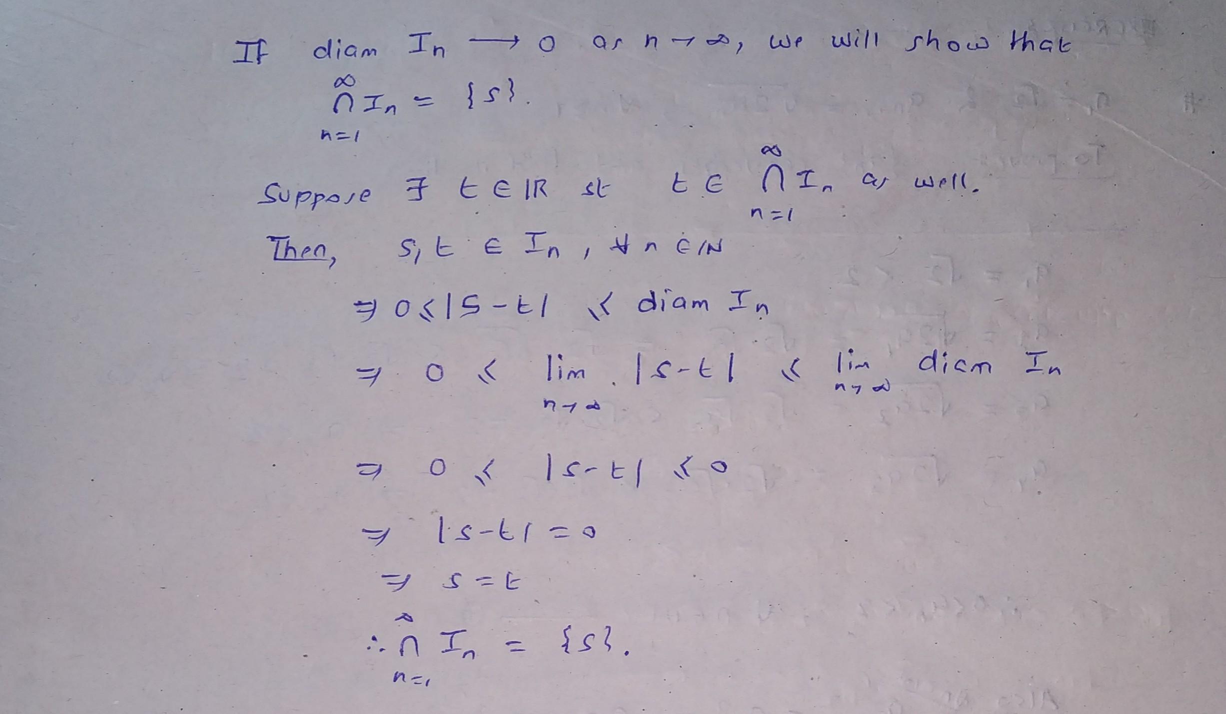 Prove Nested Interval Theorem By Lub Axiom