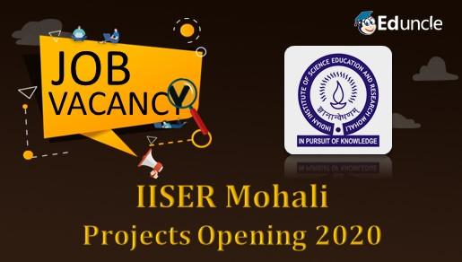 IISER Mohali Project Opening 2020 - for the Post of Junior Research Fellow