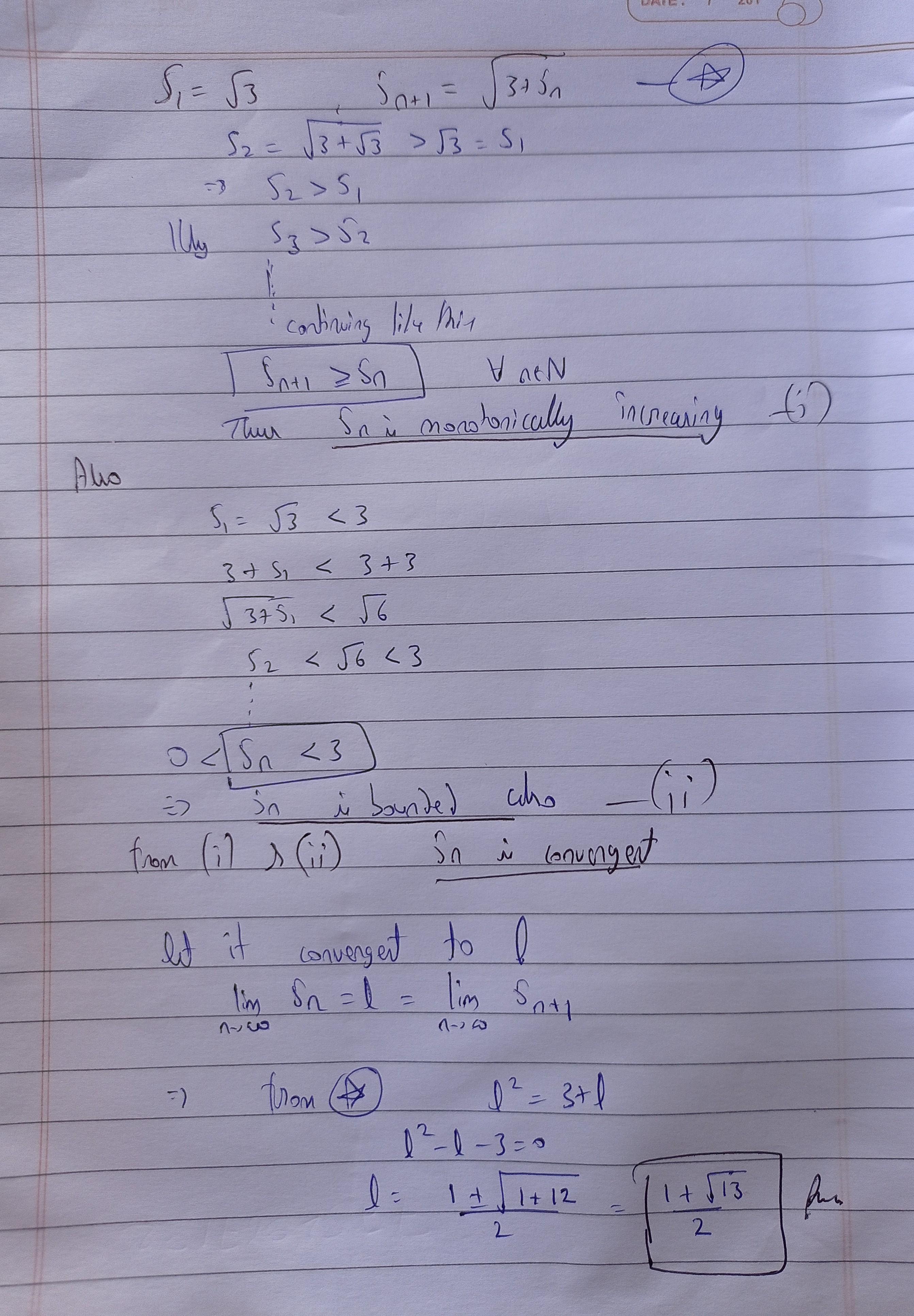 Let s v3 and s,+= v3+ sn, then prove that the sequence {s.n= is ...