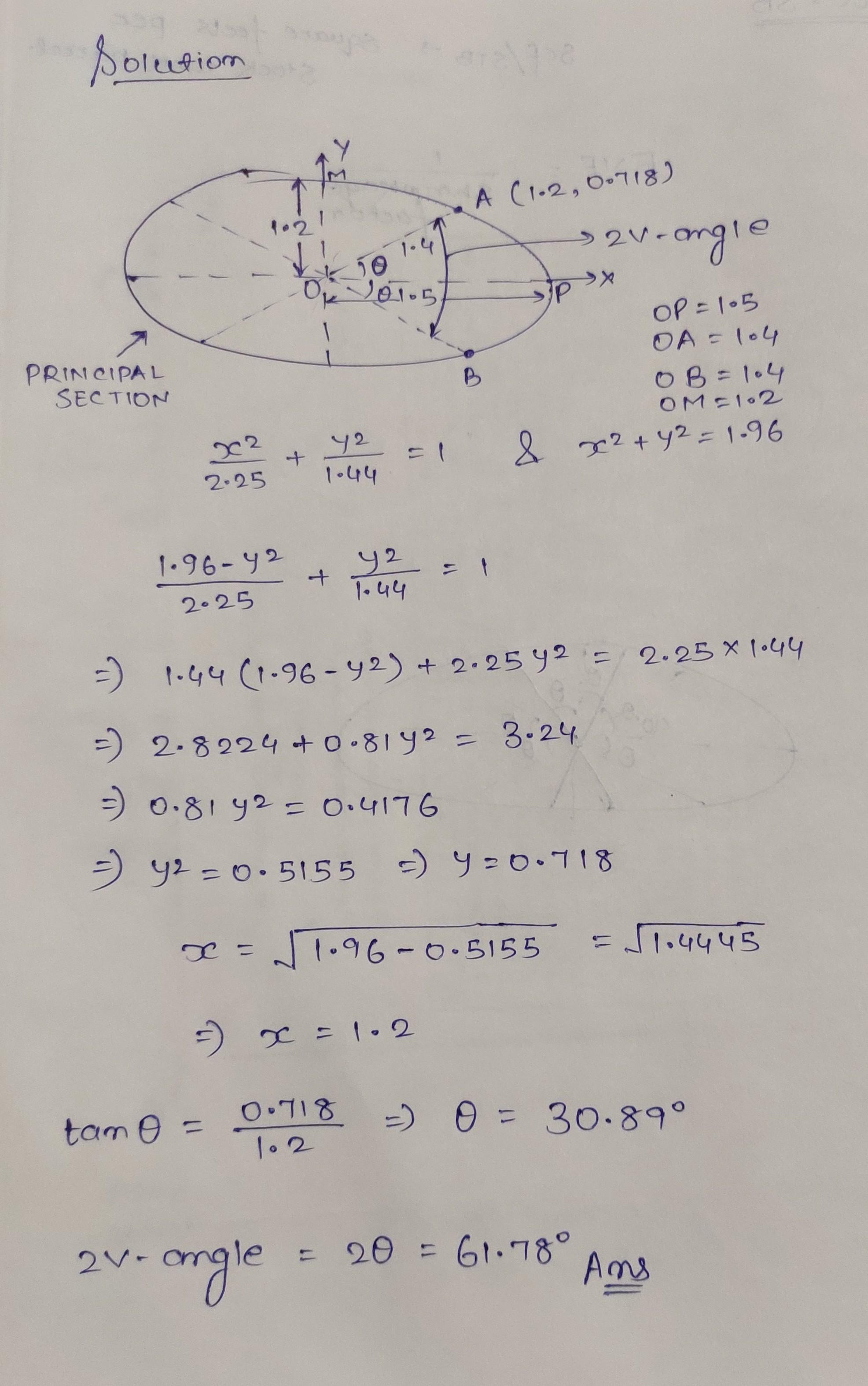 The refractive indices of a biaxial mineral are 1.2,1.4,1.5.2v angle is