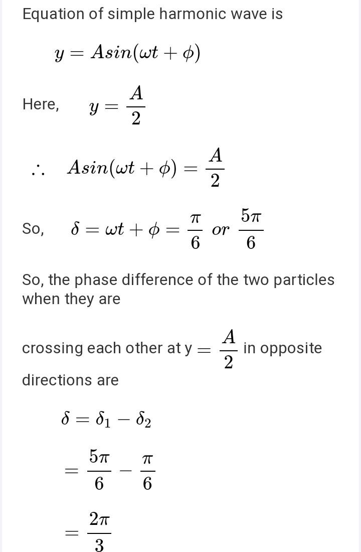 Two particles execute simple harmonic motions of the same amplitude and frequency