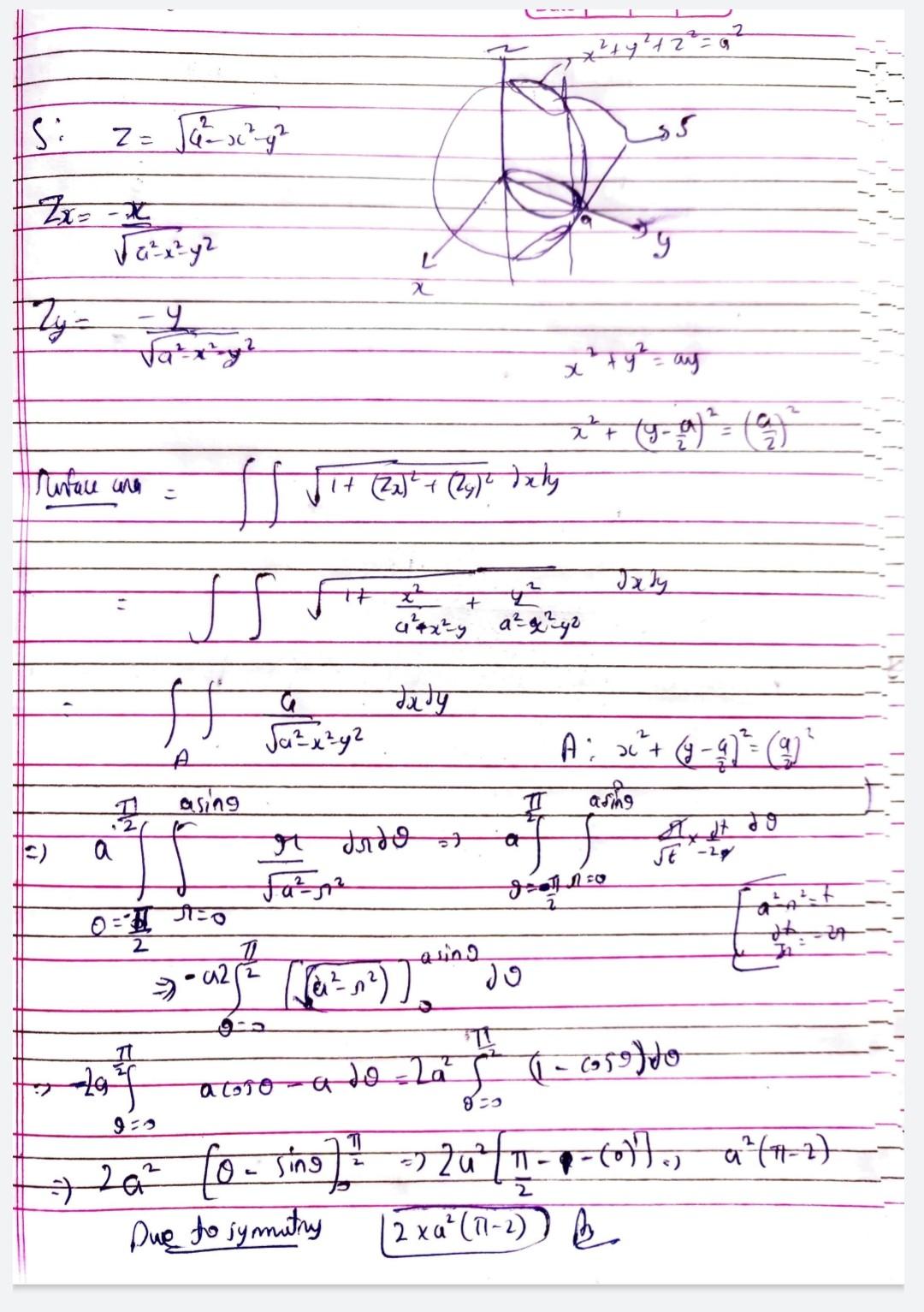 Find the area of the surface of the sphere x+y + z? = a? which lies ay ...