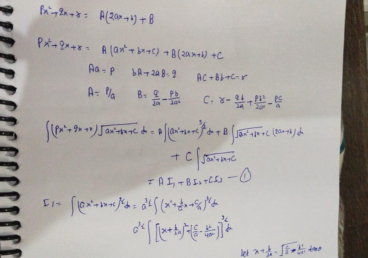 Integral of (px^2 +qx+r)\u221a(ax^2 + bx +c) dx