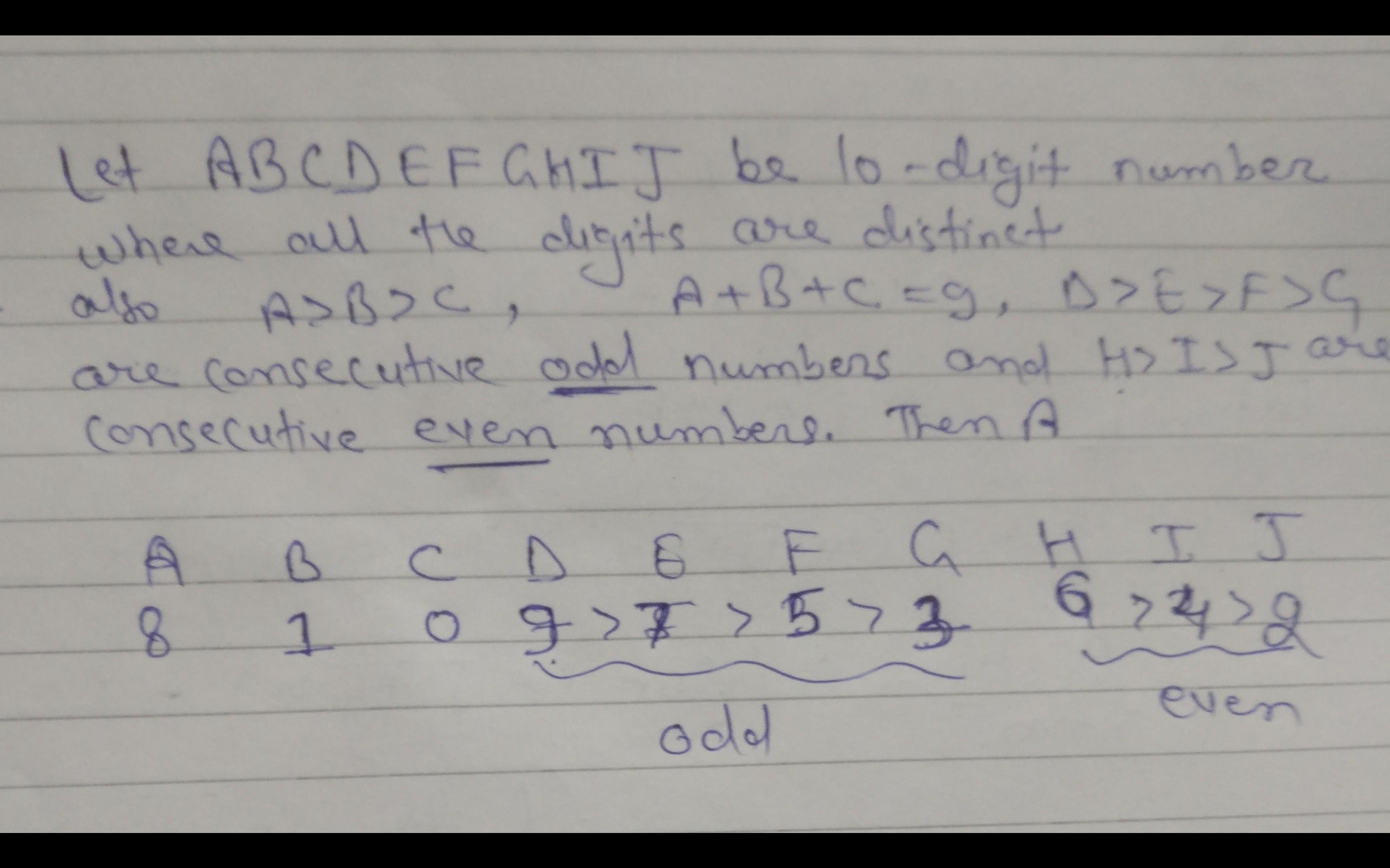 2 0 Let Abcdefghij Be A 10 digit Number Where All The Digits Are 