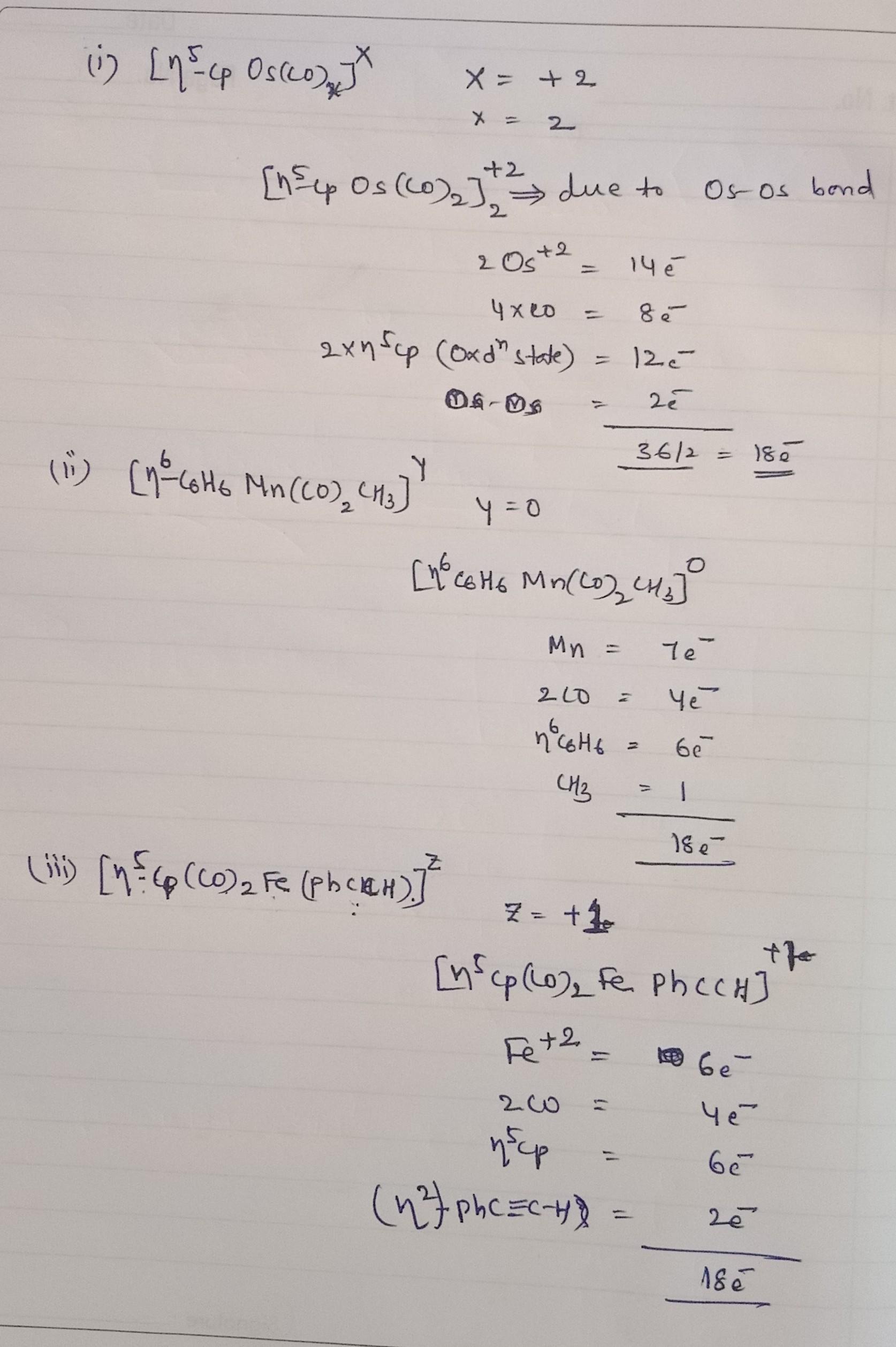 Following 18 electron rule, determine x,y and z