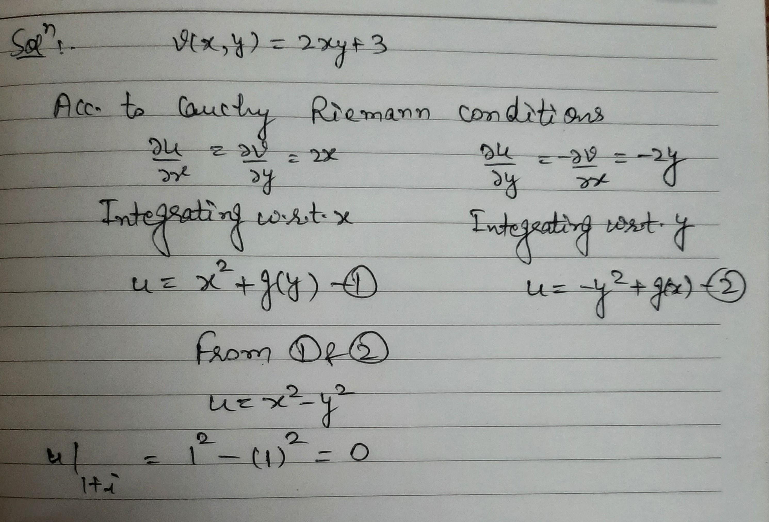 The imaginary part of an analytic complex function is v(x,y)= 2xy+3. the real part
