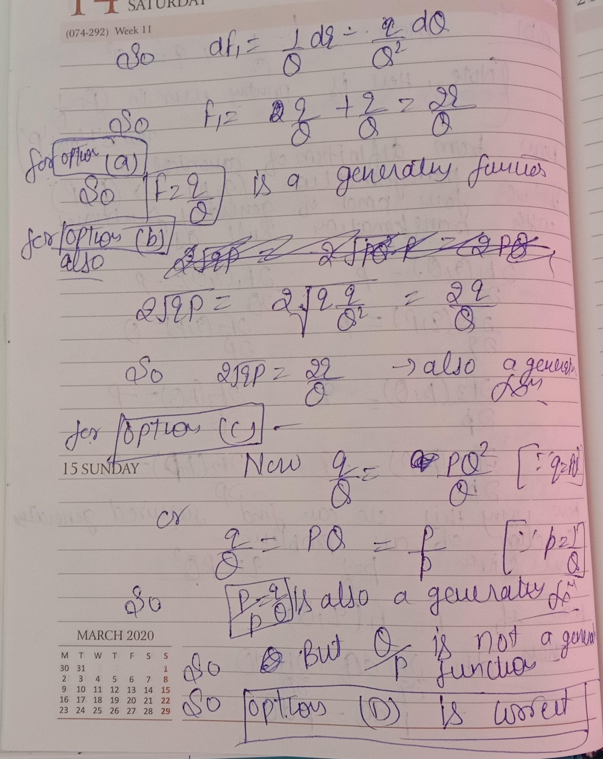 14 Which One Of The Following Is Not The Generating Function Of The Canonical Transformation