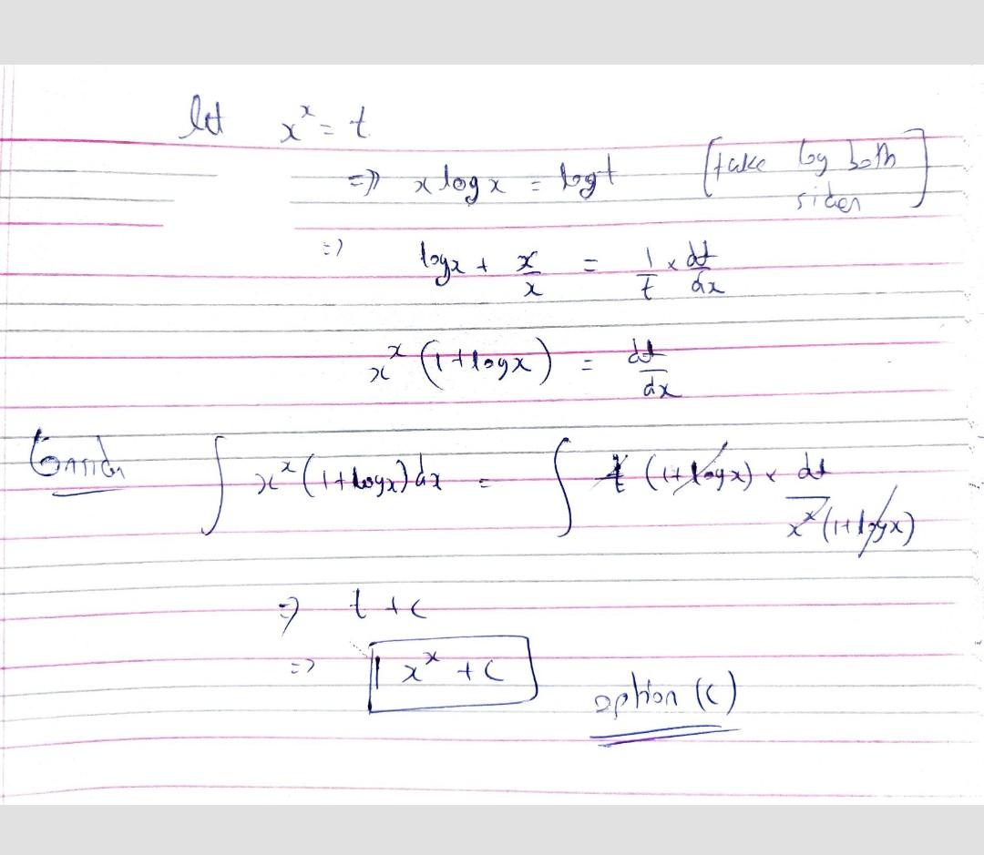 11. x^x(1+ log x)dx . solve this \ud83d\ude4f . (indefinite integral)