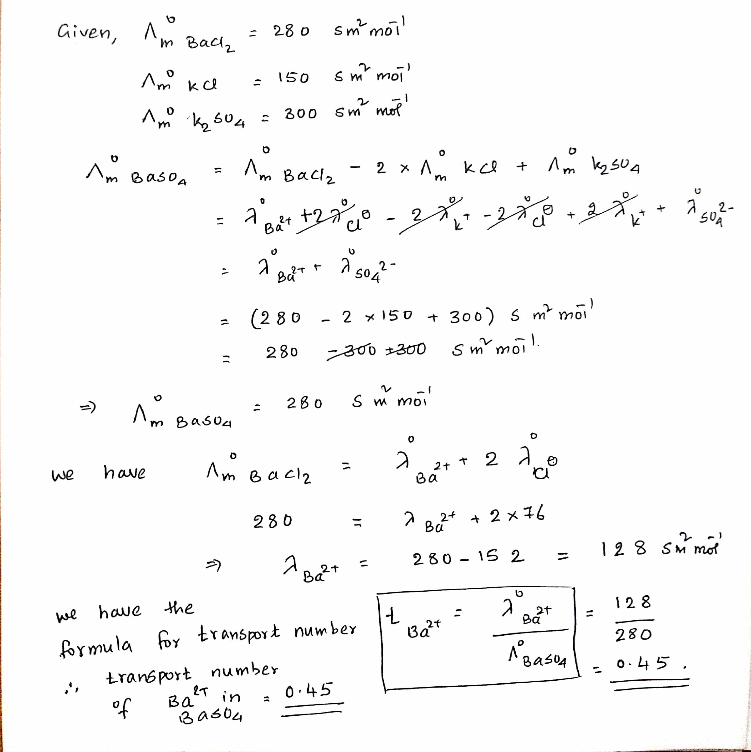The molar conductance at infinite dilution for baci2, kci, k2s04, and ...
