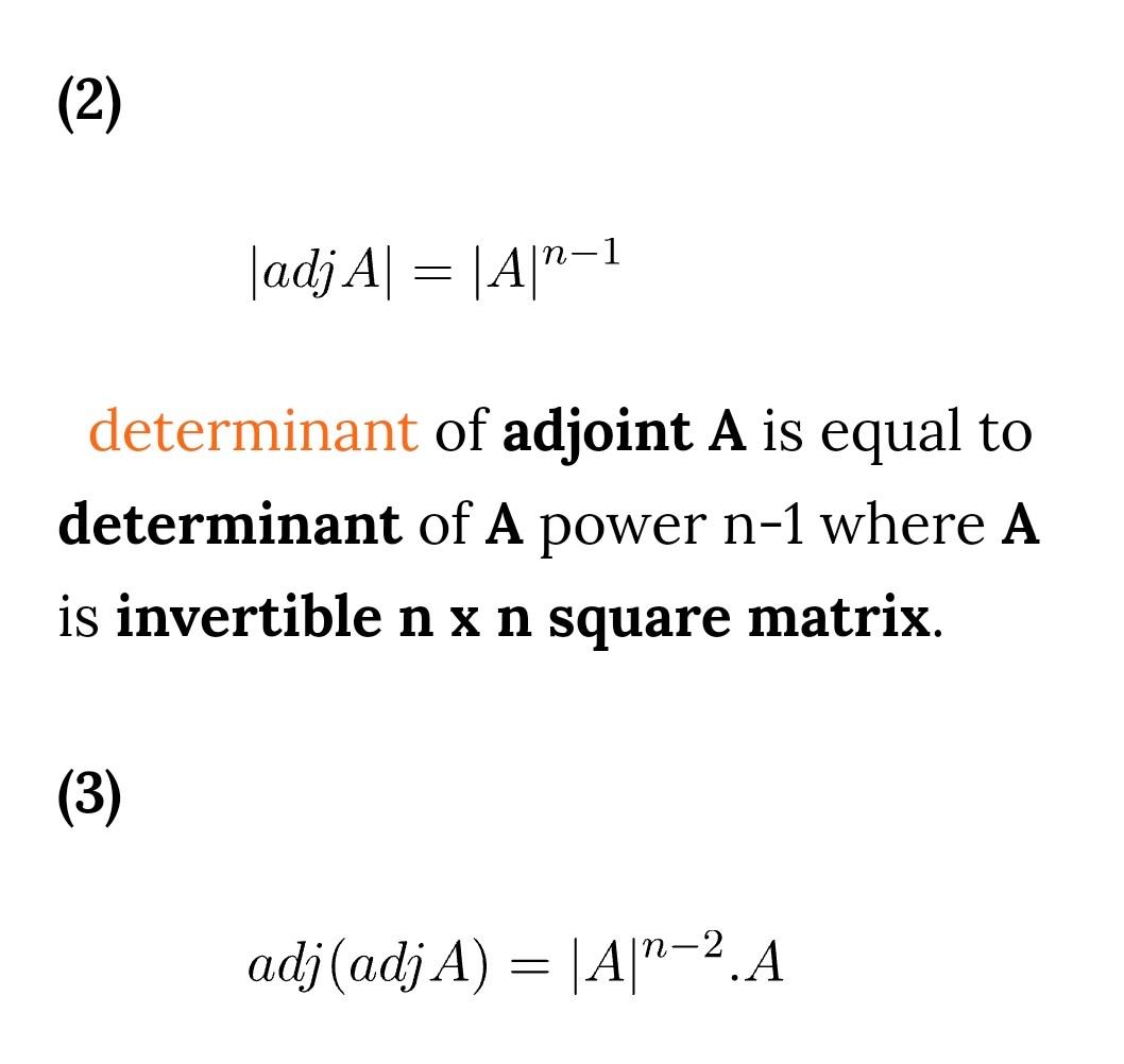 If a is a square matrix of order n, then a)| is equal to (a)| an-2) (b ...