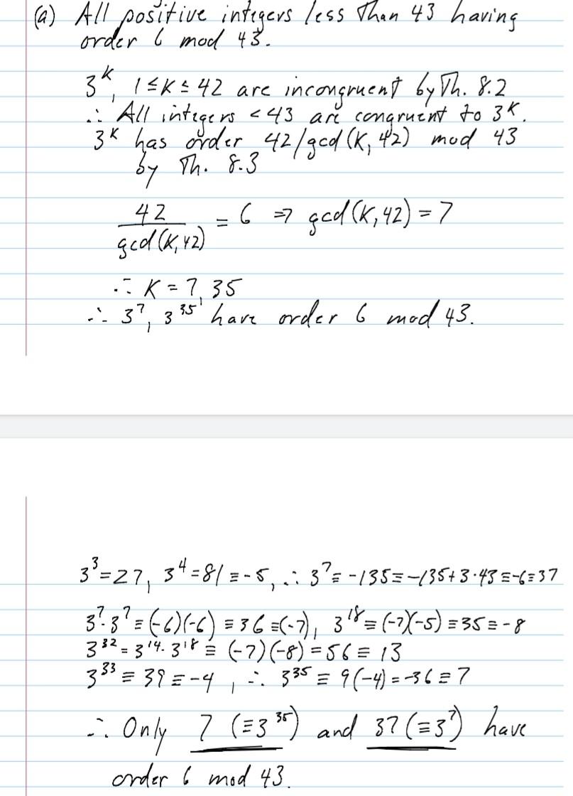 4. given that 3 is a primitive root of 43, find the following (a) all ...