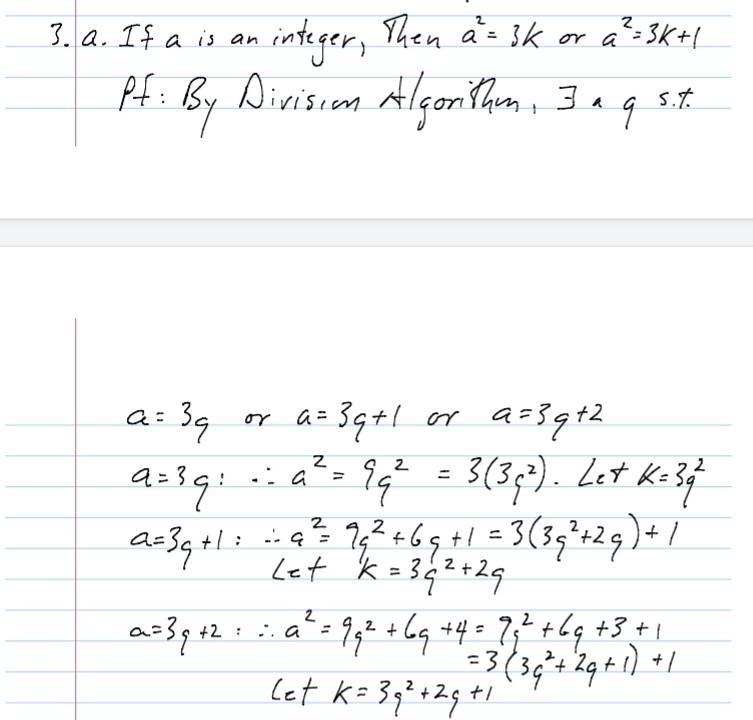 3. use thhe division algorithm to establish the following: (a the ...