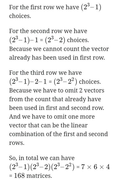 100. what is the number of non-singular 3x3 matrices over f, the finite field with