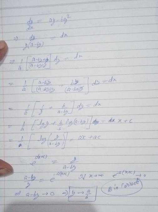 Dy = ay-by, where a, b> 0 and (0) = jyo as x +0, the solution dx ...