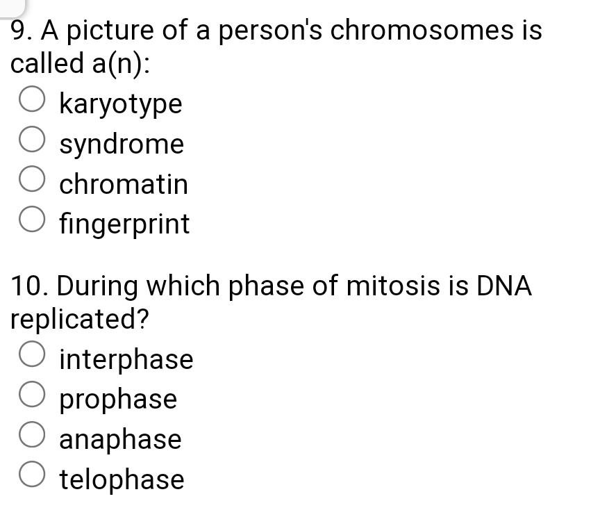 Quiz questions about chromosomes