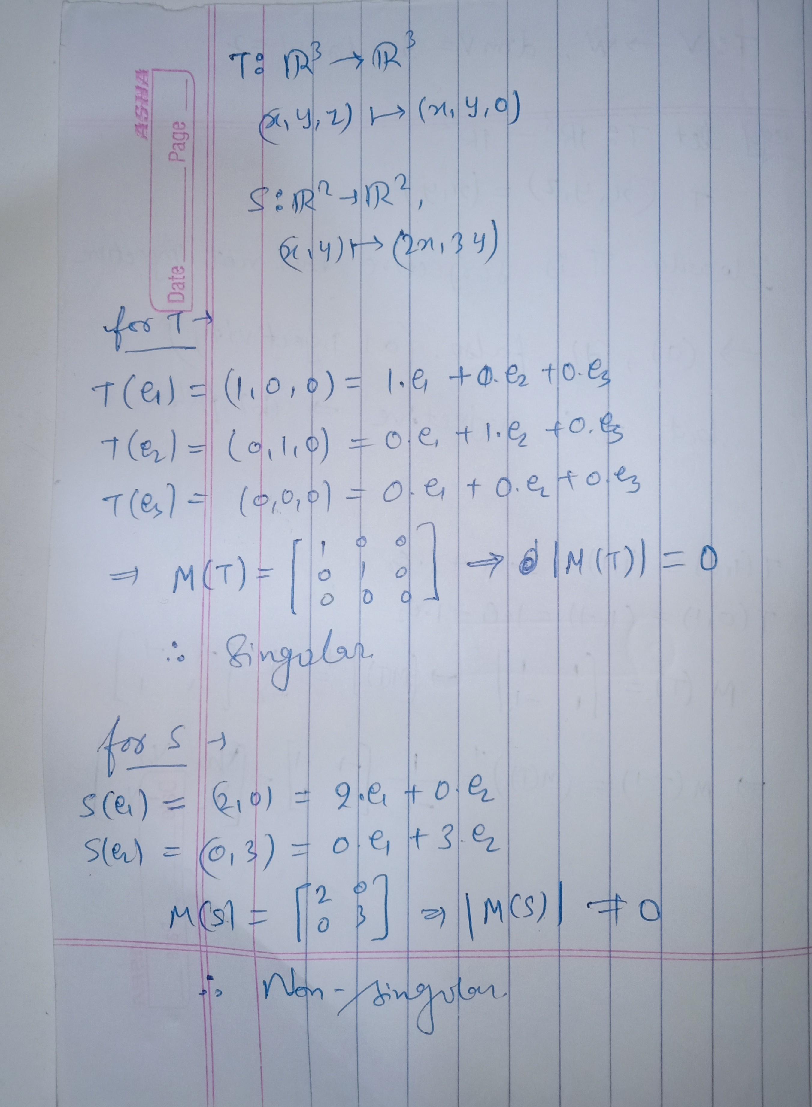 . let t: r r be defined by t (x, y, z) = (x, y, 0) and s:r r be defined ...